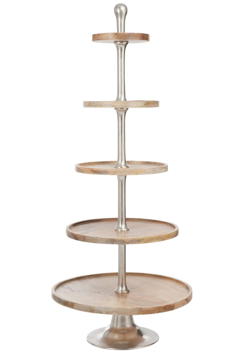 Plateau rond 5 niveaux aluminium/bois argent/naturel h. 171 cm | Leroy ...
