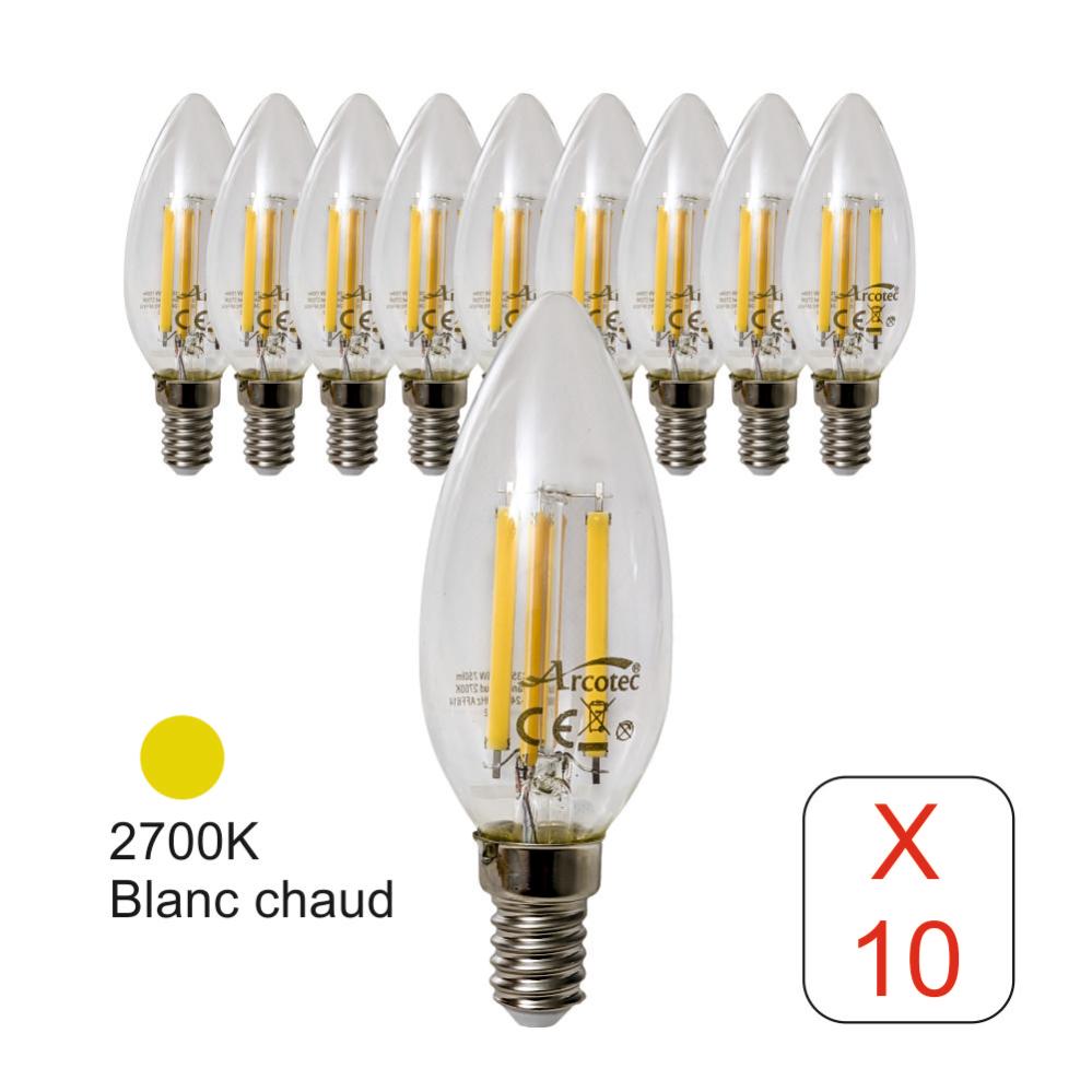 Lot de 10 ampoulesLED filament E14 flamme 6W 750Lm 2700K - garantie 2 ans | Leroy Merlin