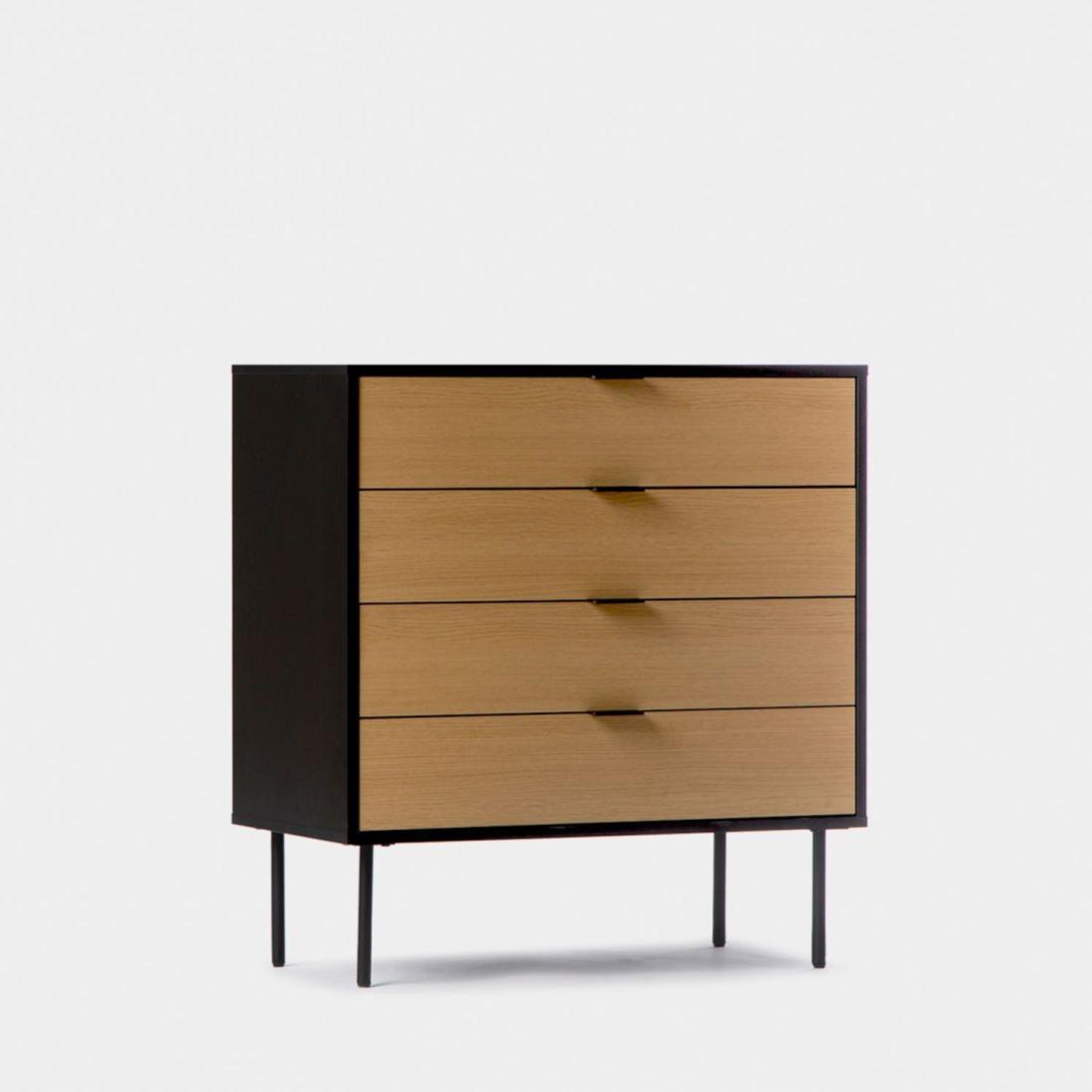Commode couleur naturel et noir avec 4 tiroirs Copenhague | Leroy Merlin