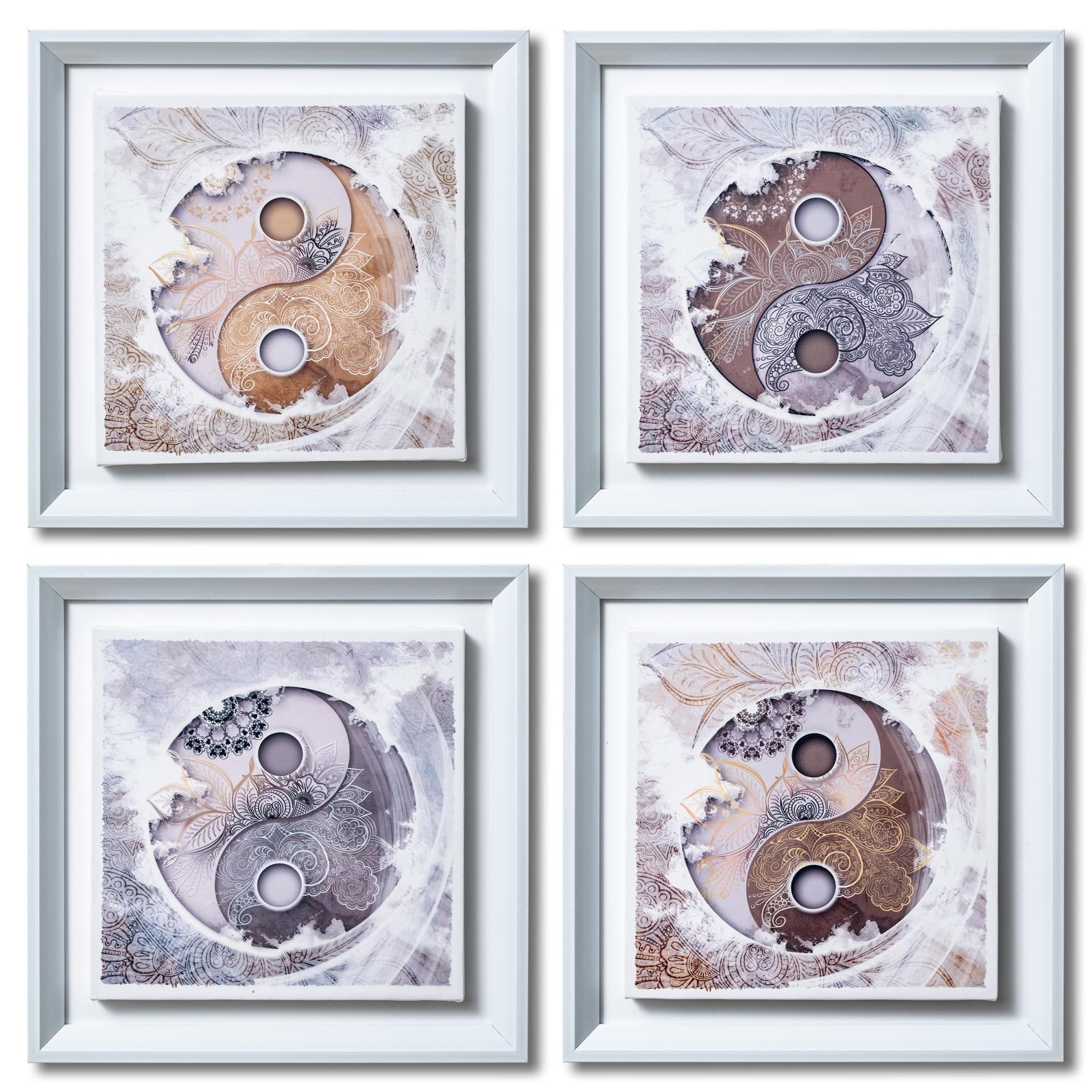 DekoArte - Quadri Moderni Soggiorno YING YANG MANDALA 30x30 cm x4 pezzi - Set di Quadri con ...