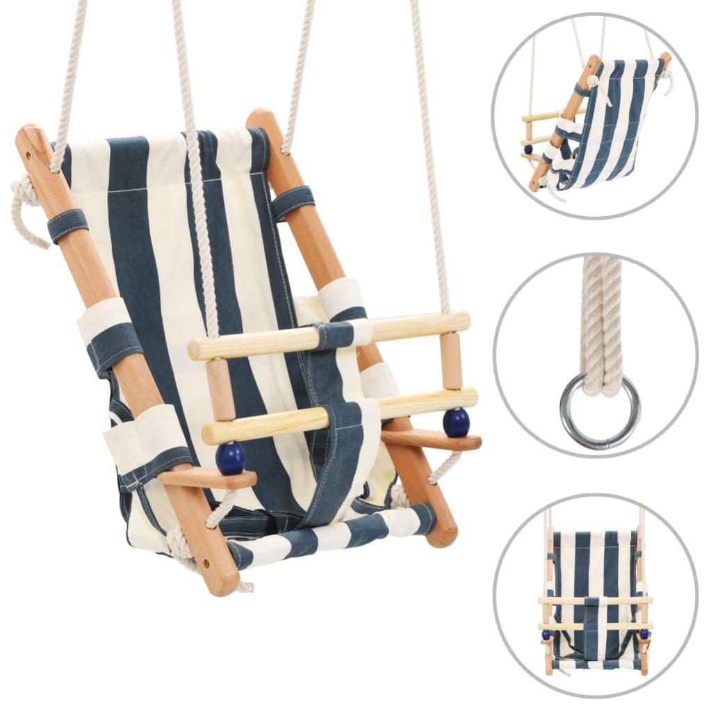 VidaXL Altalena per Bambini con Cintura di Sicurezza Cotone Legno Blu ...