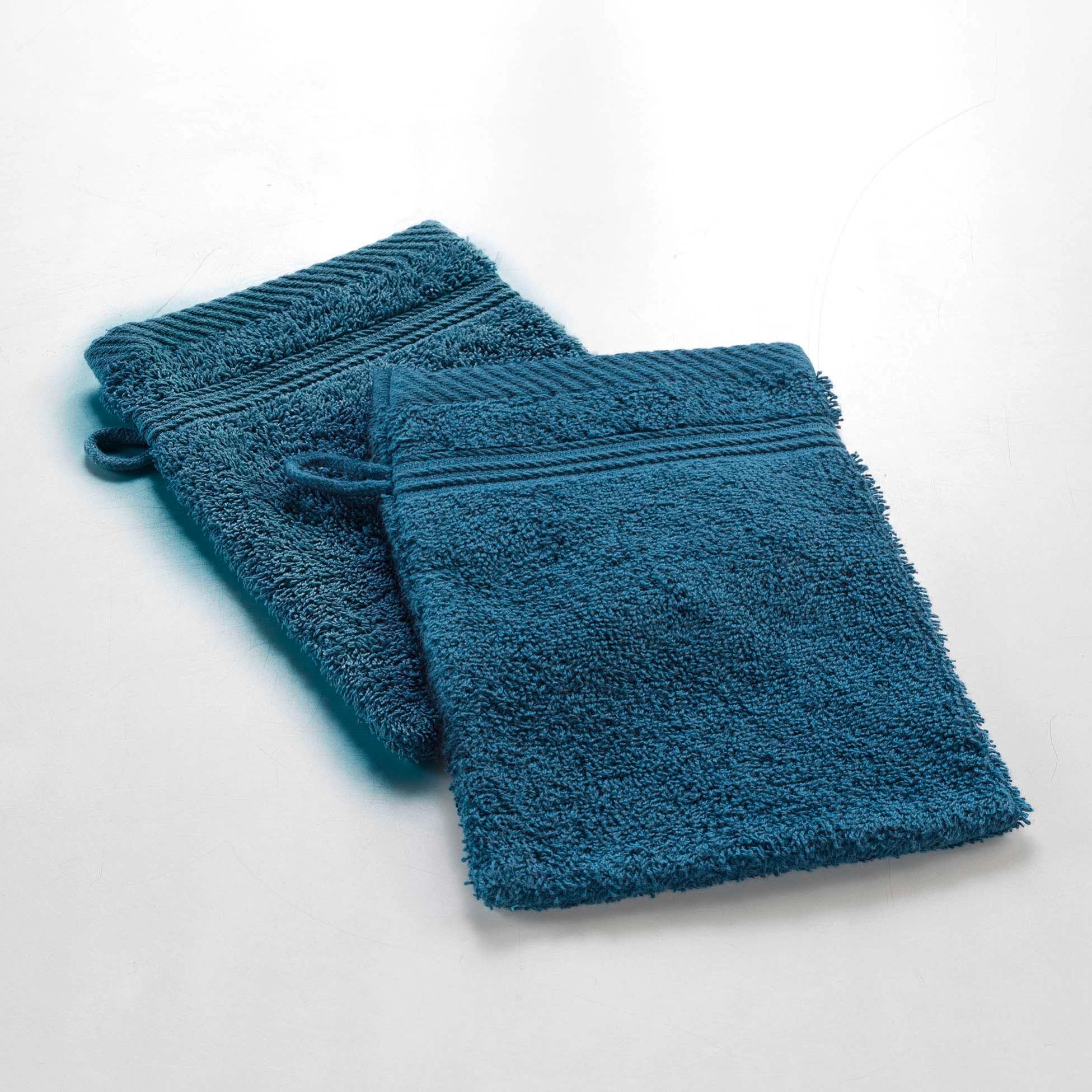 Lot de 2 gants de toilette 15 x 21 cm Tendresse bleu saphir | Leroy Merlin