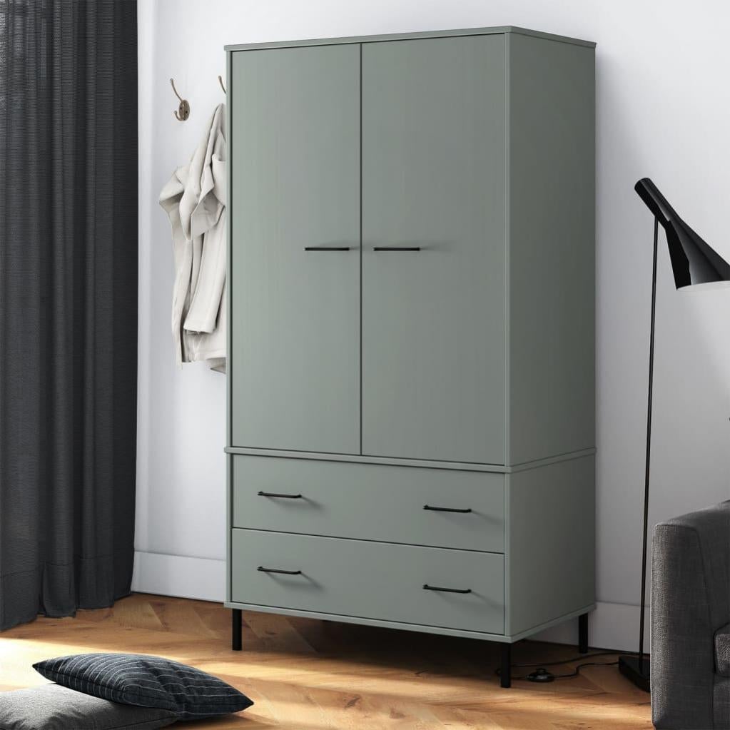 VidaXL Armadio Gambe Metallo Grigio 90x55x172,5 cm Legno Massello OSLO ...