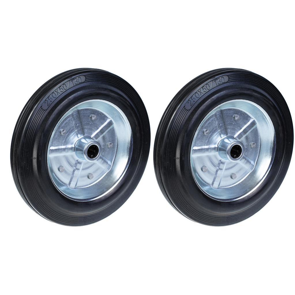 250mm 10" black rubber wheel with pressed steel centre bore 20mm 210kg ...