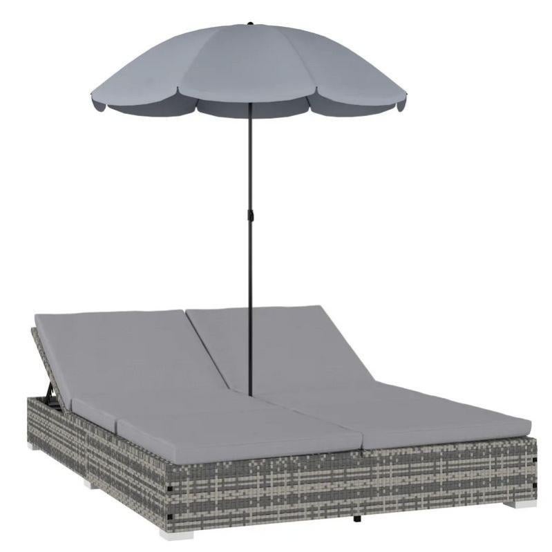 Lit de jardin avec parasol polyester et résine tressée gris Uvo | Leroy ...