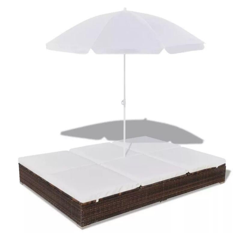 Lit de jardin réglable avec parasol résine tressée marron Uvo | Leroy ...