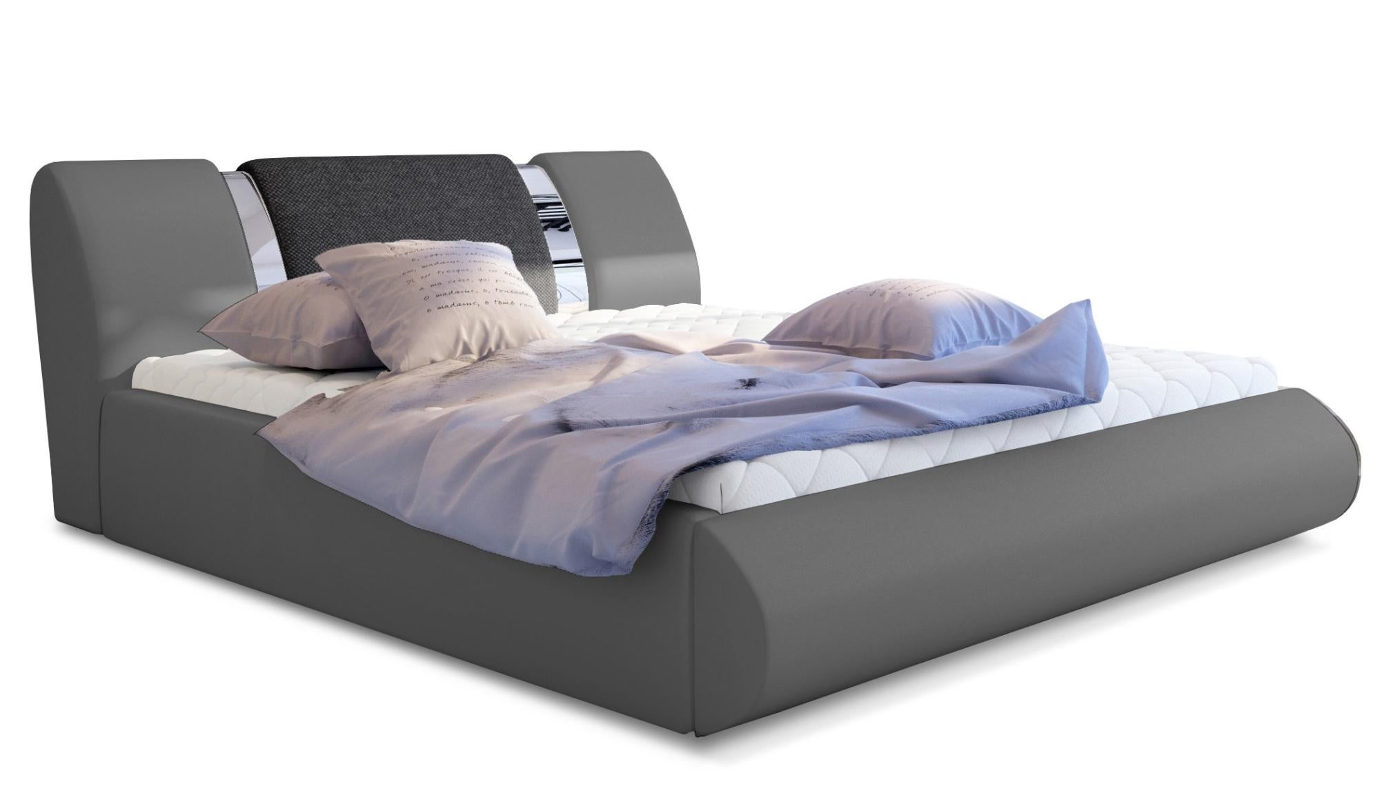 Lit coffre 180x200 simili gris-tissu gris foncé et métal chromé Flavien ...