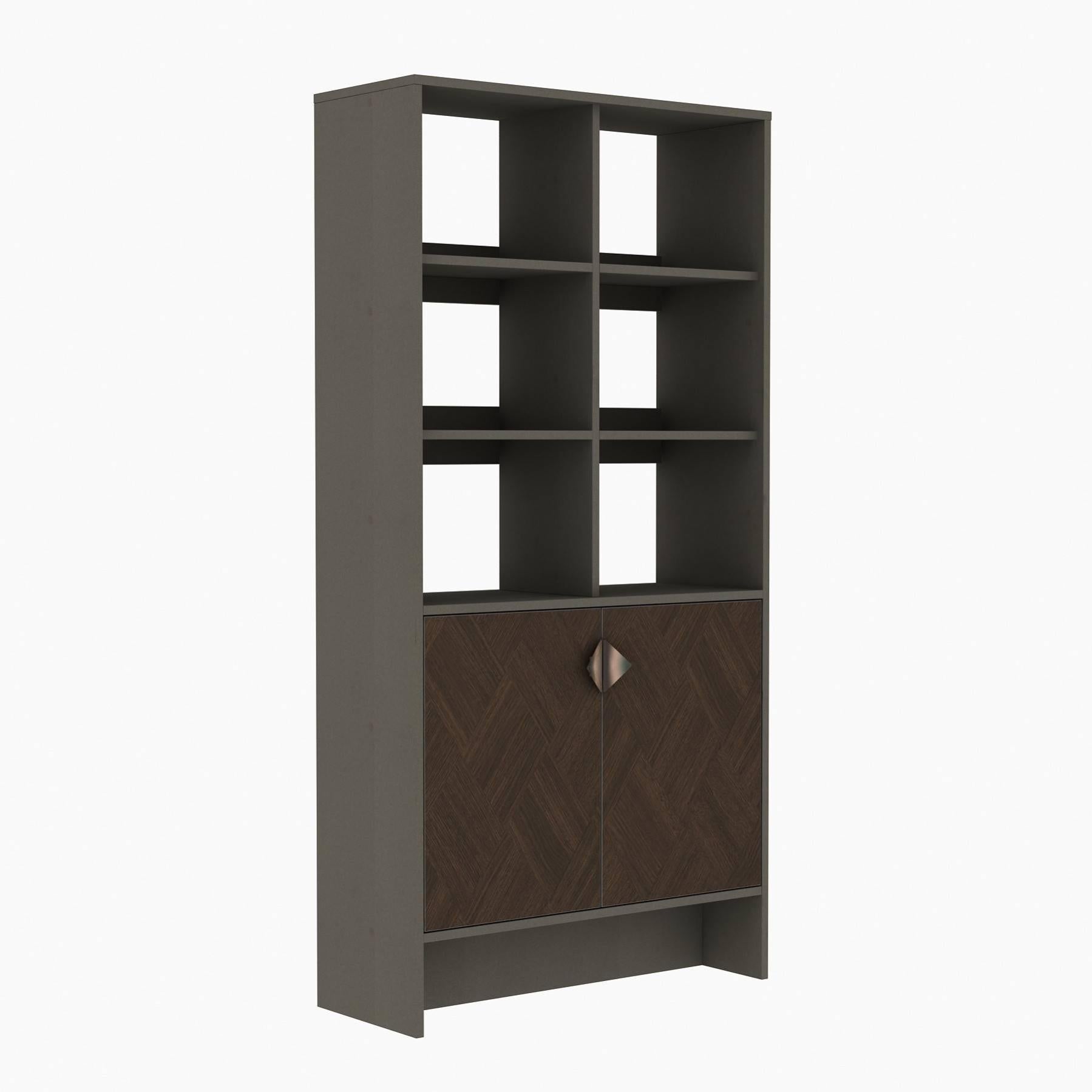 Bibliothèque 2 portes Mahitahi L88cm Marron et Gris foncé | Leroy Merlin
