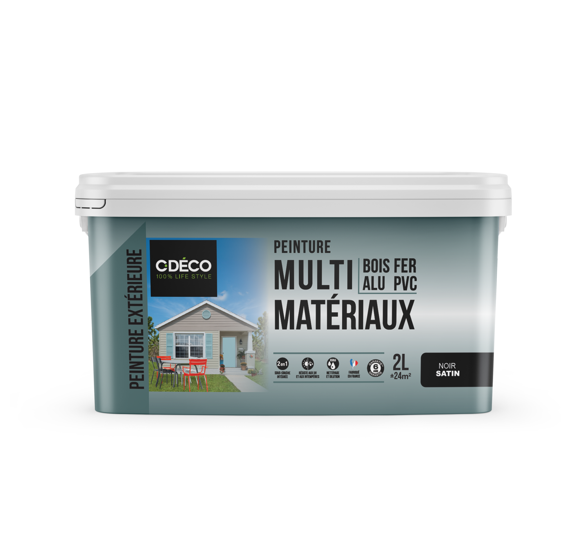 Peinture Multi Matériaux CDECO Noir Satin 2L | Leroy Merlin