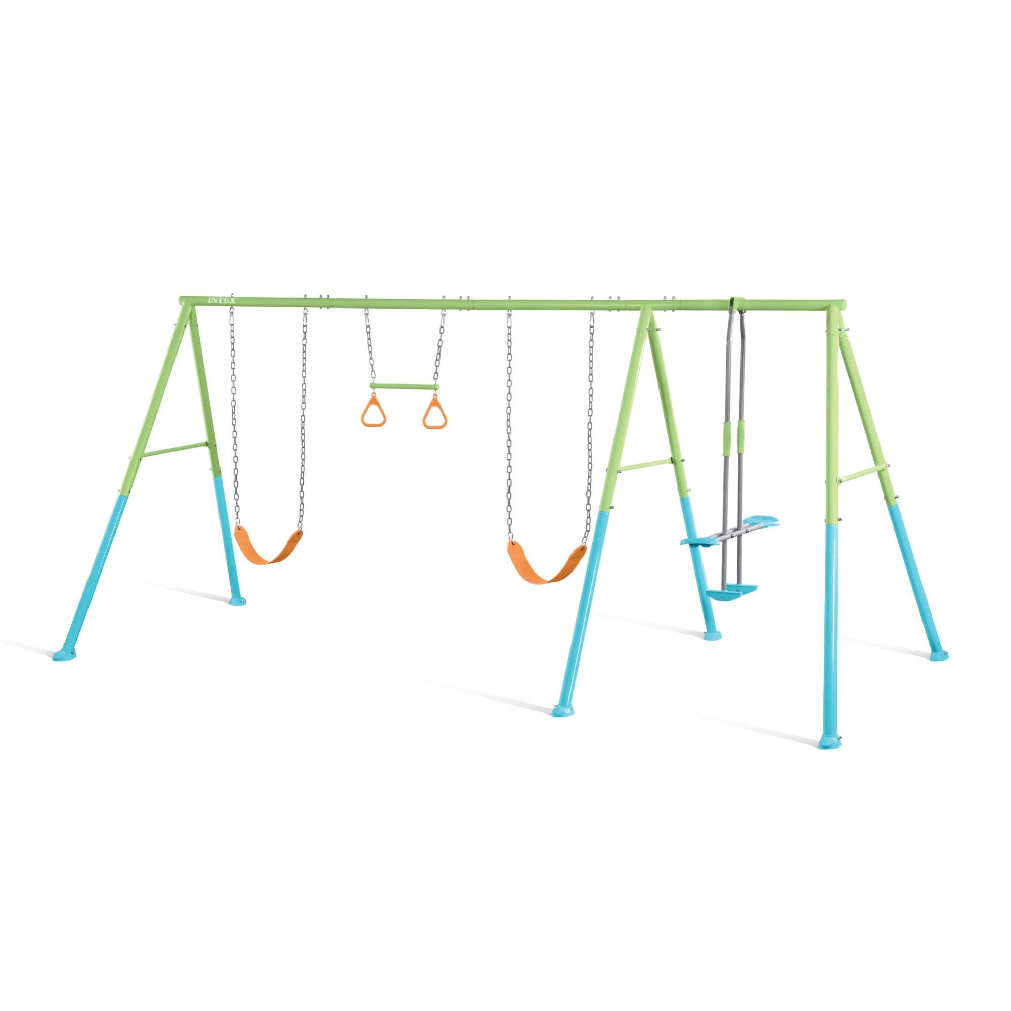 Intex 44130 - Altalena Swing Set Colorata, Due Seggiolini, Dondolo e Trapezi, 465x249x203 cm ...