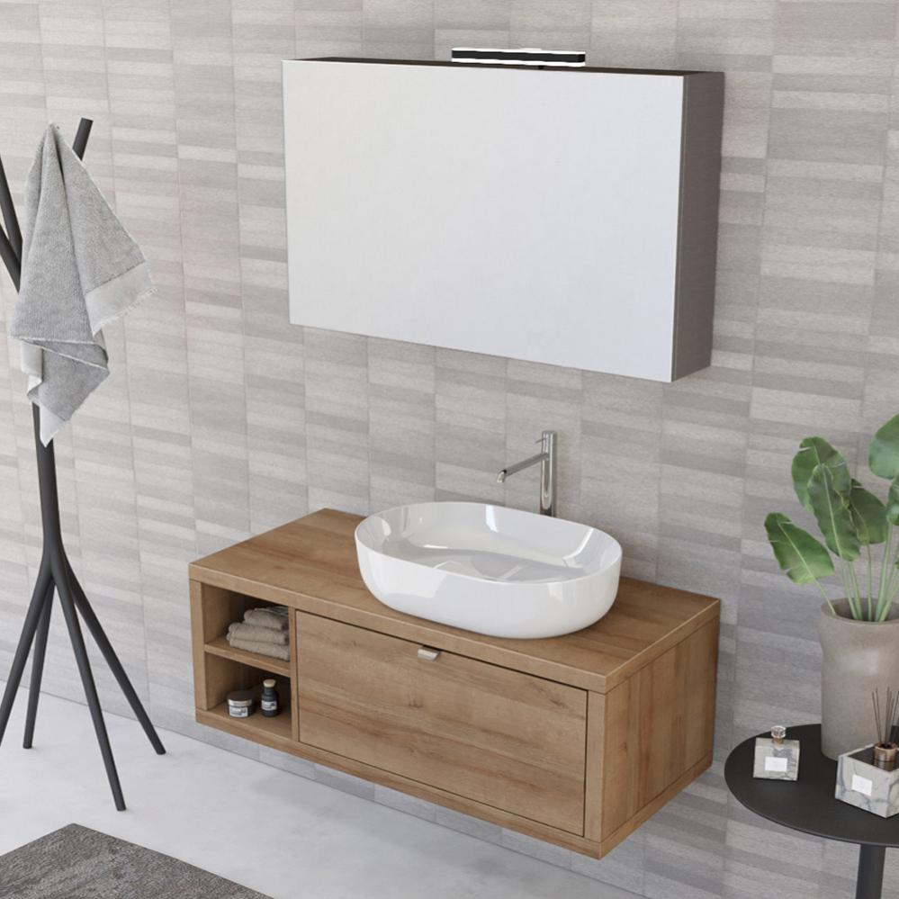 Mobile bagno sospeso 110 cm Master rovere miele con lavabo e specchio ...