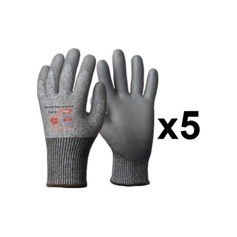 5 paires de gants anticoupures HPPE enduction polyuréthane P500 ...