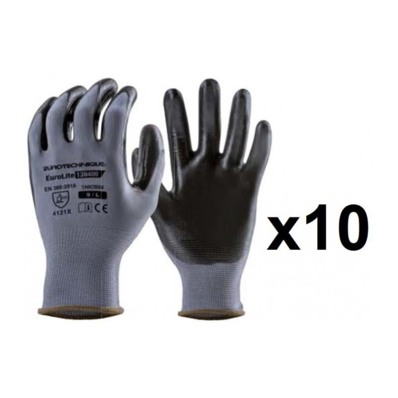 10 paires de gants textile enduction nitrile 13N400 Eurotechnique ...