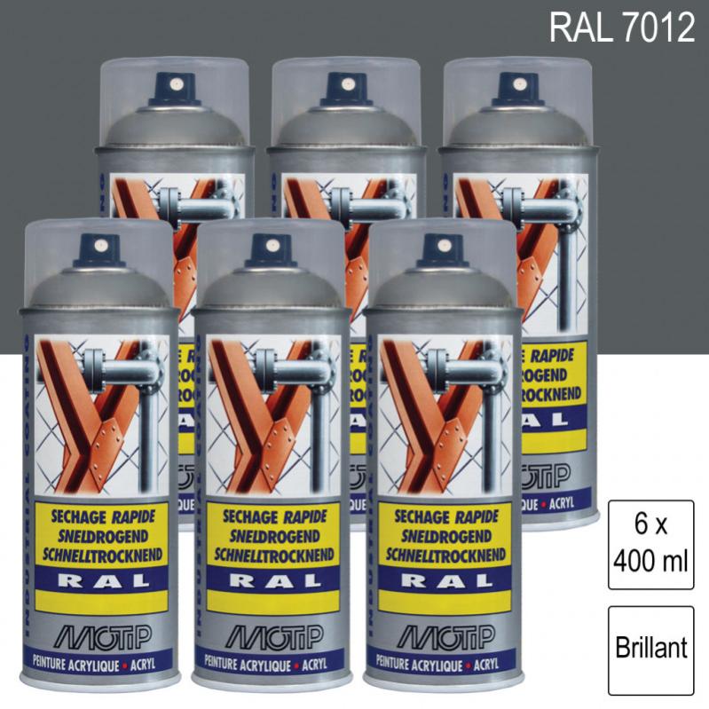 Lot de 6 Peintures aérosol RAL 7012 Gris basalte brillant 400ml MOTIP ...