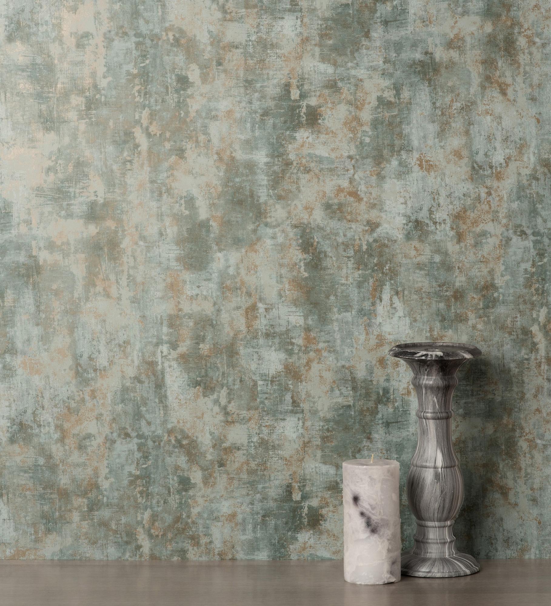 Campione DIN A4 di Carta da parati stucco effetto perlato verde ...