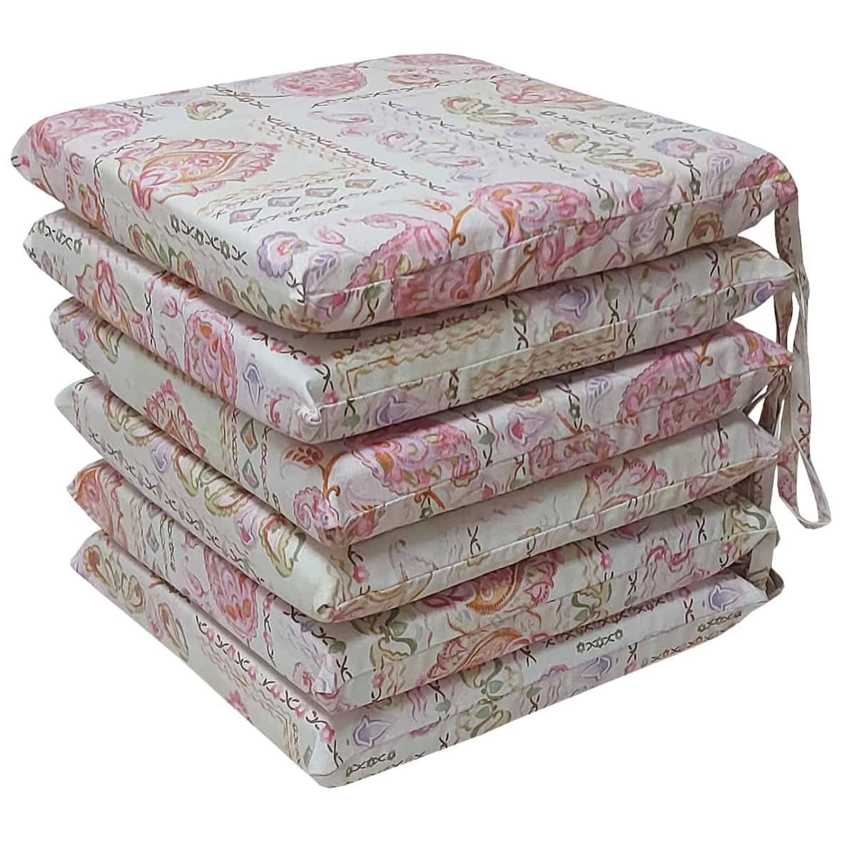 Set of 6 removable Panama cotton double-faced chair cushions with ties ...
