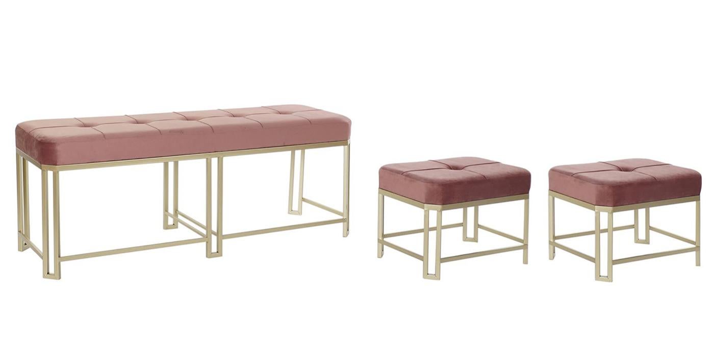 Ensemble de 3 banquettes Coffres en métal et velours coloris rose ...