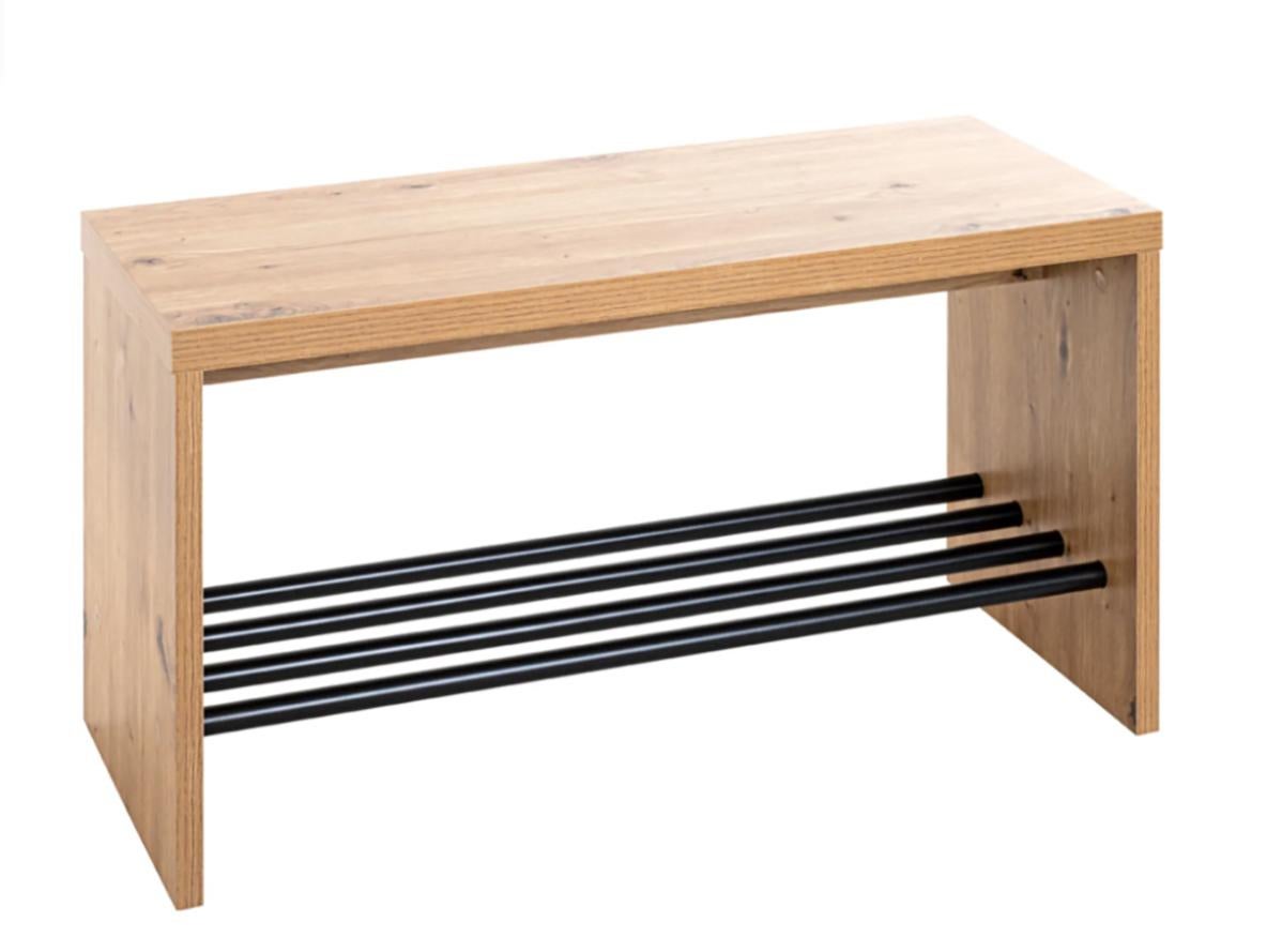 Banc en MDF coloris chêne et acier noir - Longueur 70 x Hauteur 40 x ...