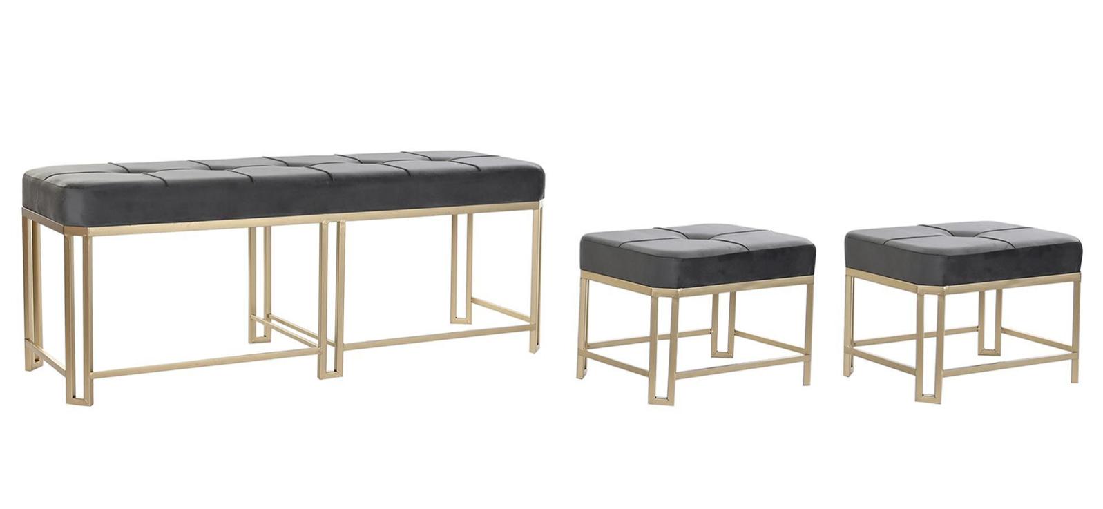 Ensemble de 3 banquettes Coffres en métal et velours coloris gris ...