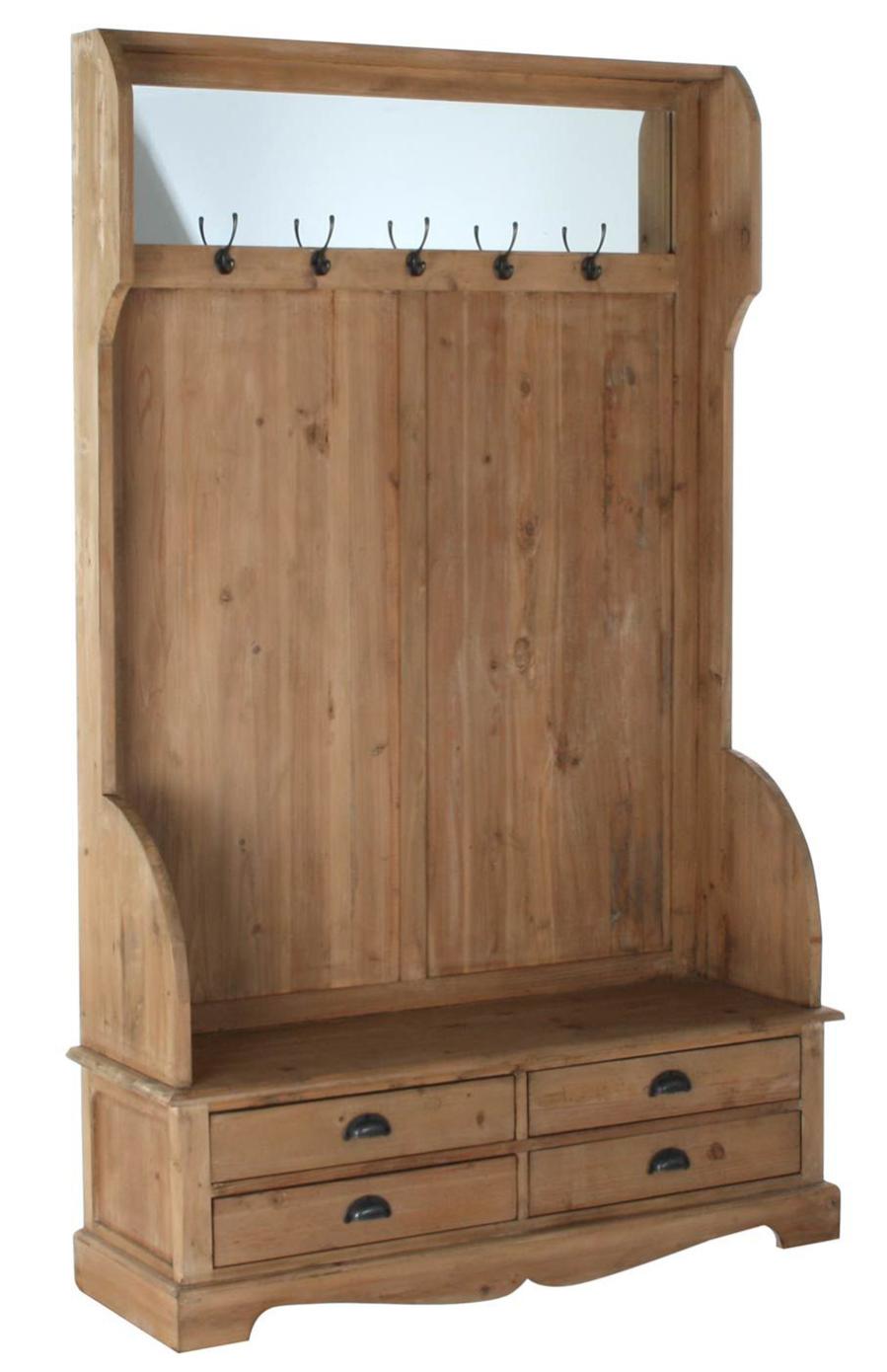 Meuble d'entrée en bois de pin coloris marron avec miroir - Longueur ...