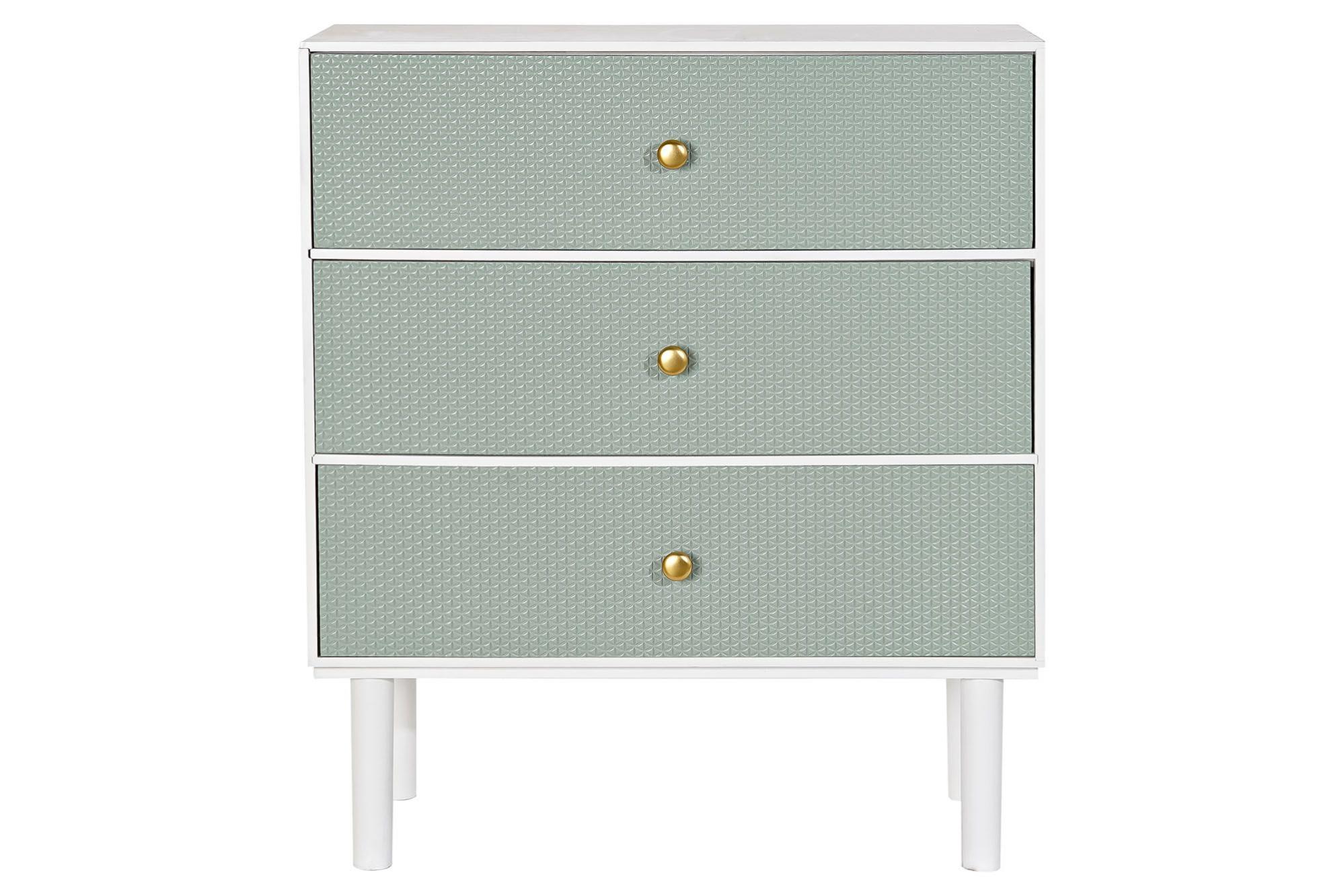 Commode en bois MDF blanc avec 3 tiroirs vert - Largeur 60 x Hauteur 70 ...