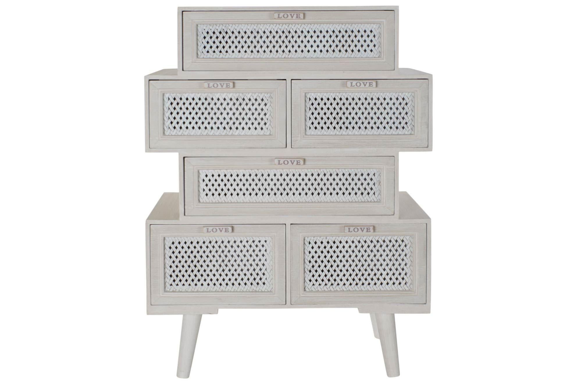 Commode en bois MDF blanc avec 6 tiroirs - Largeur 60 x Hauteur 84 x ...