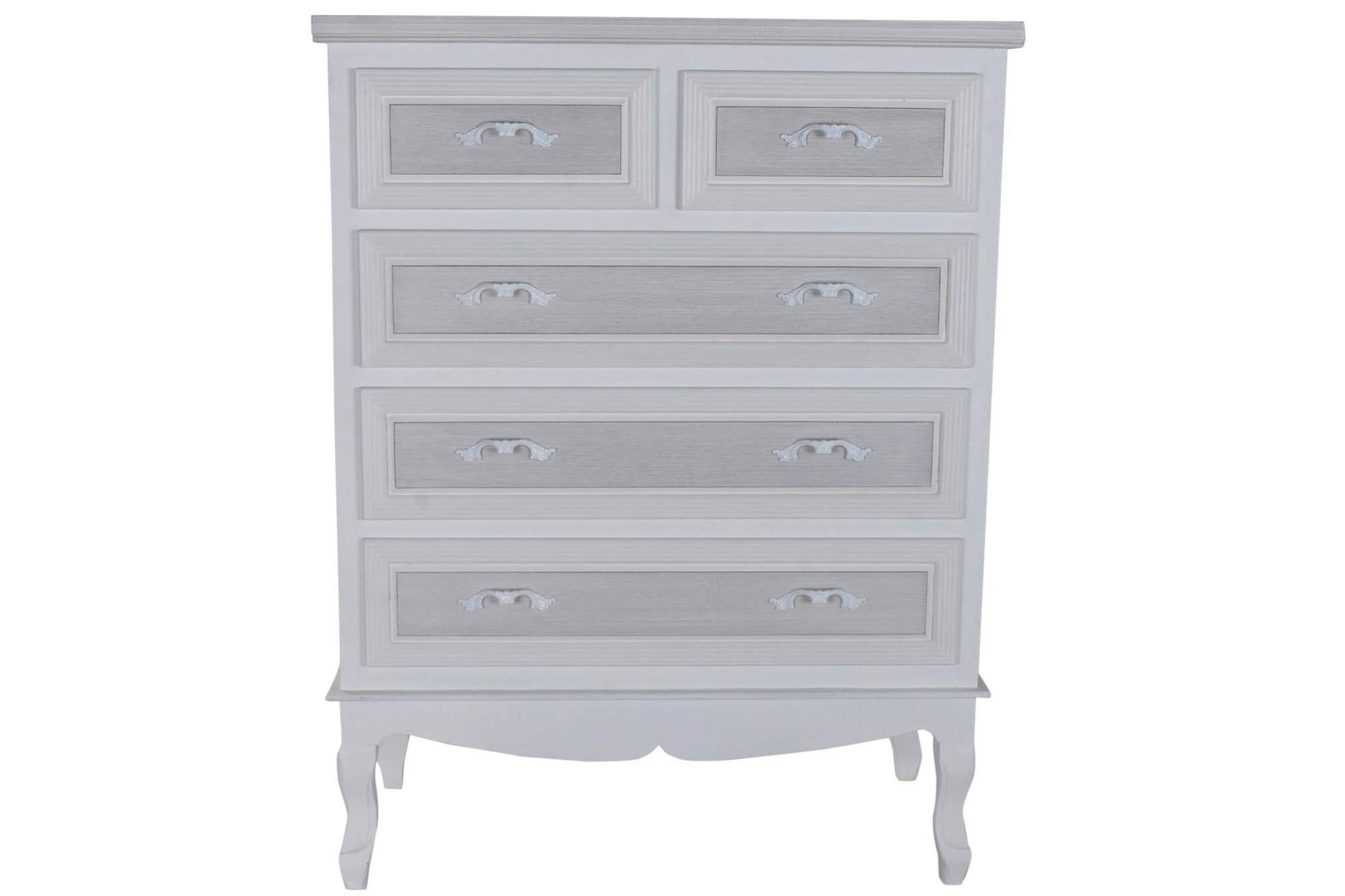 Commode en bois MDF blanc avec 5 tiroirs - Largeur 80 x Hauteur 105 x ...