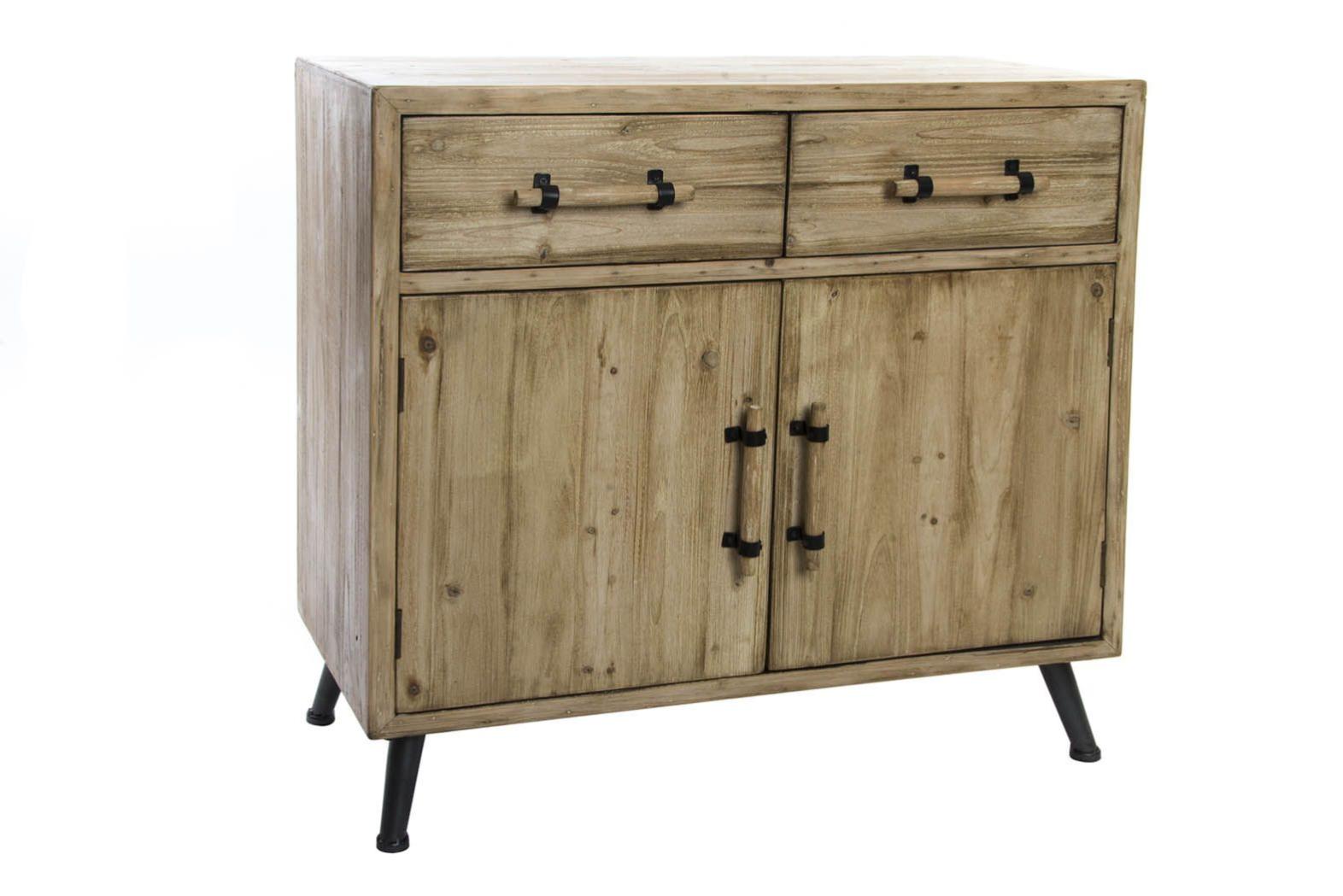 Commode en bois marron avec 2 portes et 2 tiroirs - Largeur 80 x ...