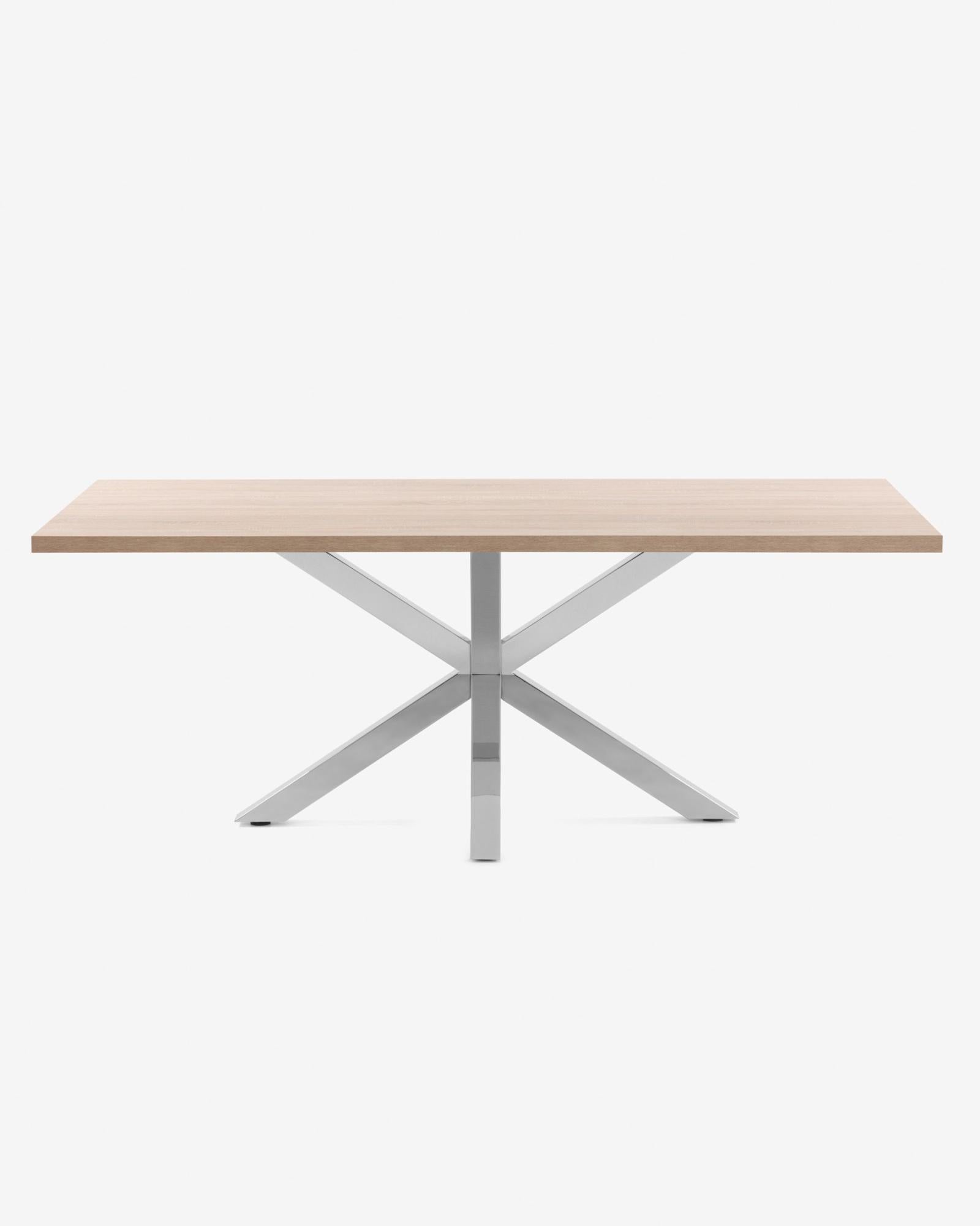 Table à manger coloris argenté / naturel en mélamine et pieds en acier ...