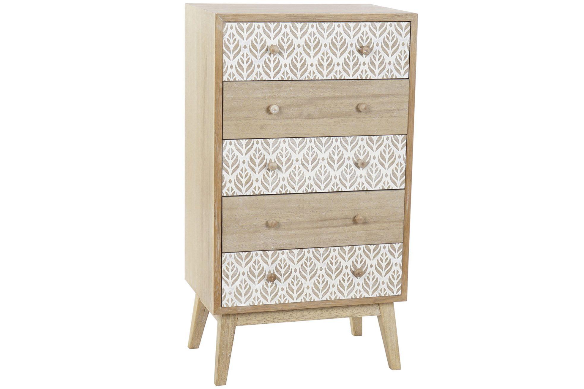 Commode en bois Paulownia avec 5 tiroirs - Largeur 55 x Hauteur 99 x ...
