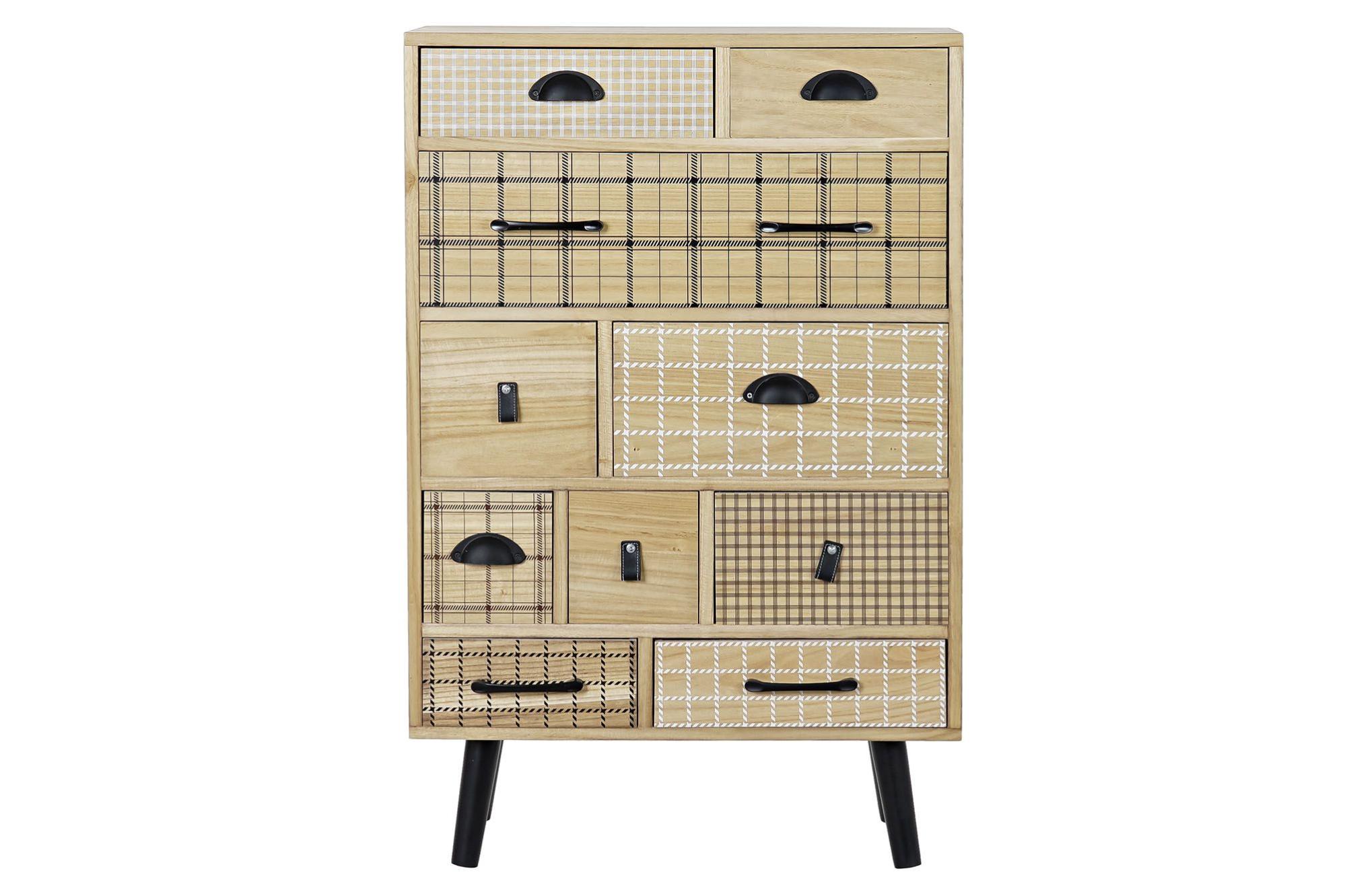 Commode en bois Paulownia avec 10 tiroirs - Largeur 60 x Hauteur 94 x ...