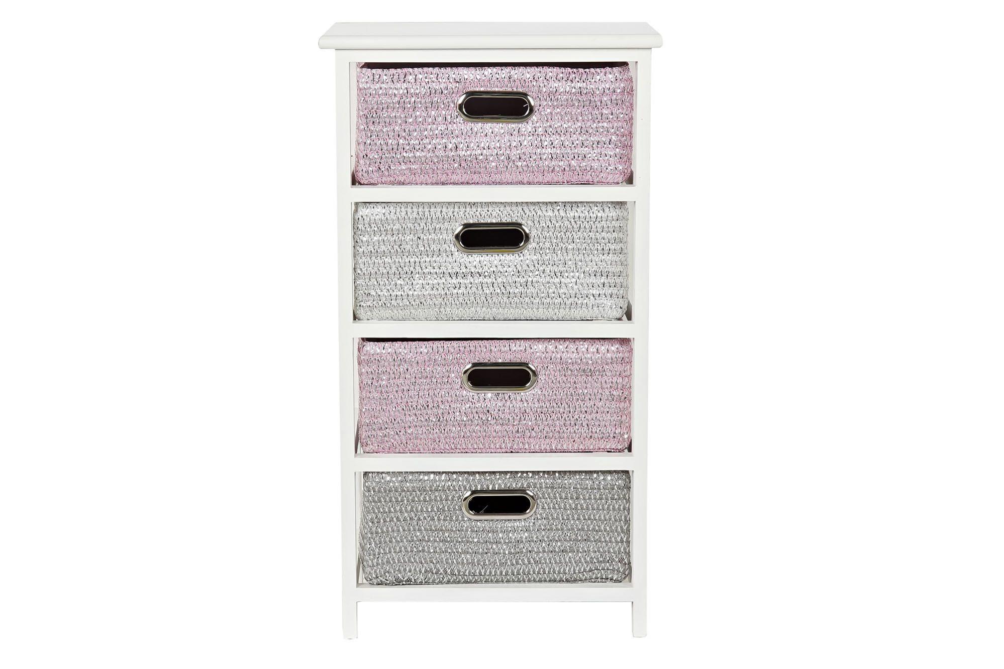 Commode en bois blanc avec 5 paniers de rangement - Largeur 40 x ...