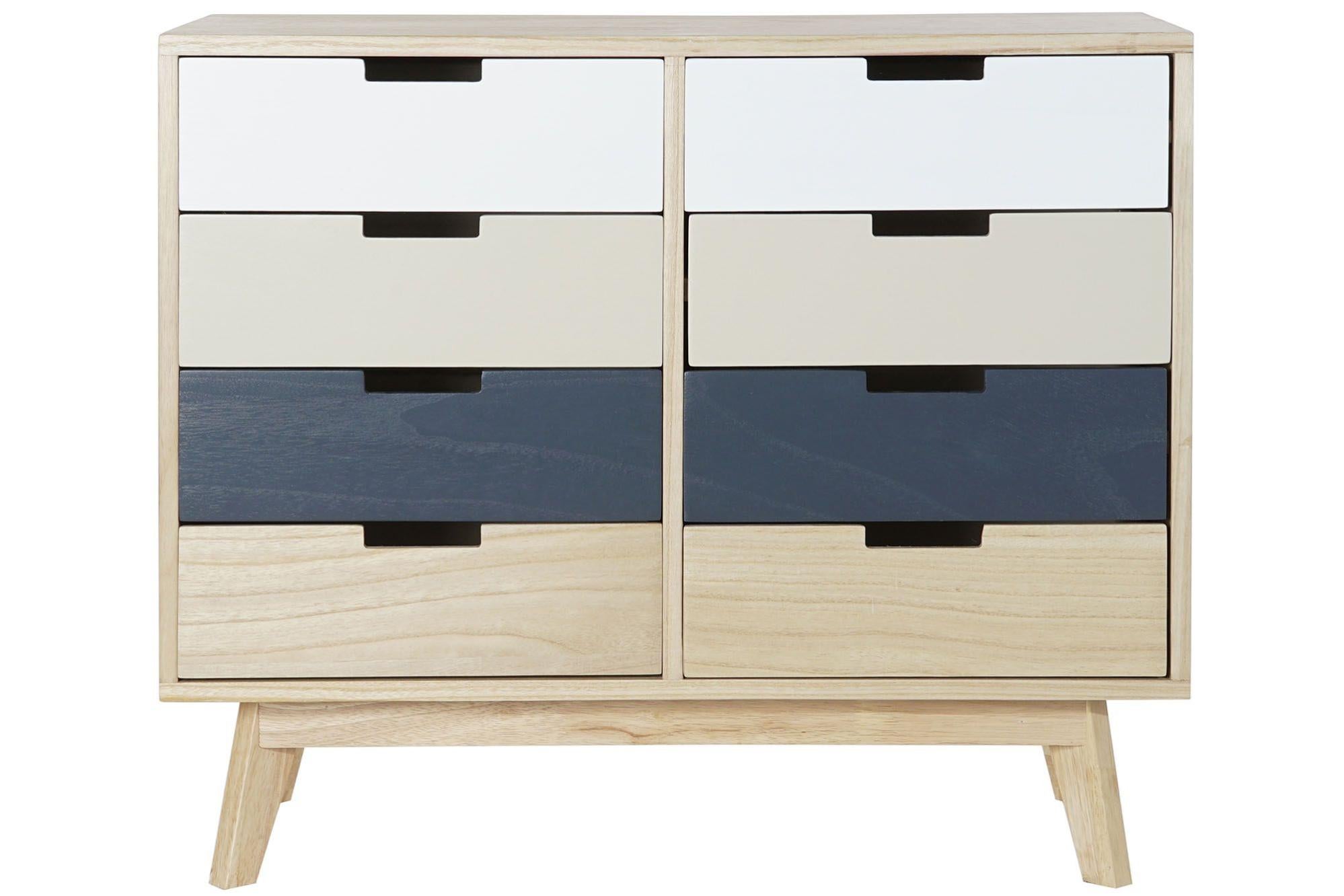 Commode en bois Paulownia avec 8 tiroirs - Largeur 79 x Hauteur 65 x ...