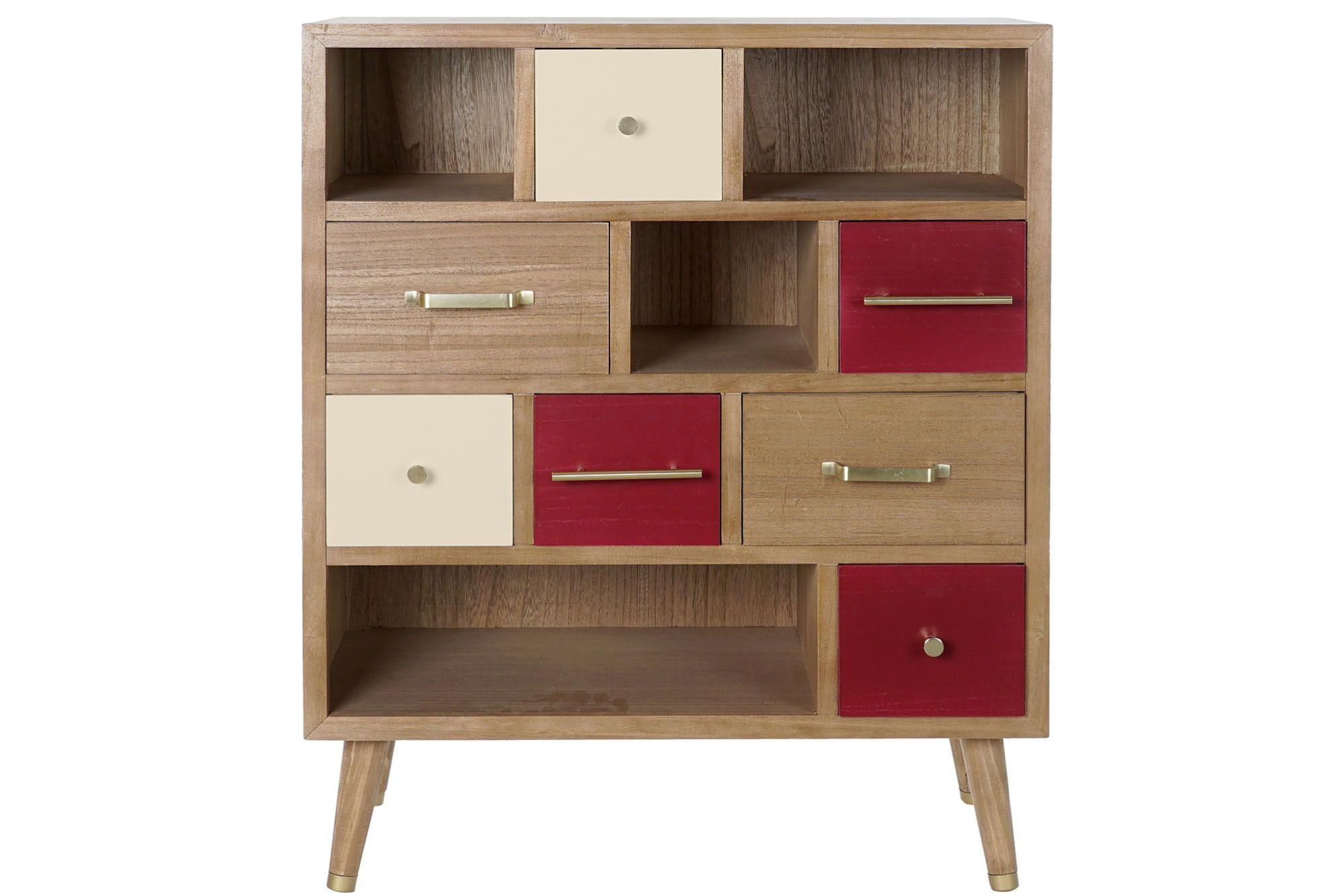Commode en bois grenat avec 7 tiroirs - Largeur 76 x Hauteur 94,5 x ...