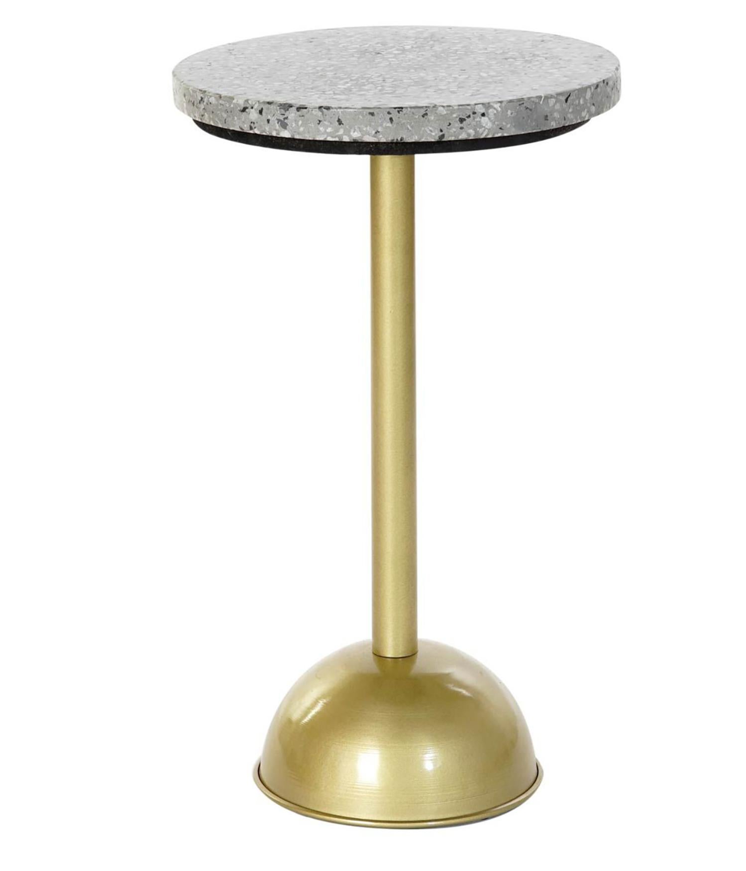 Table d'appoint ronde en fer et pierre coloris blanc doré - diamètre 30 ...