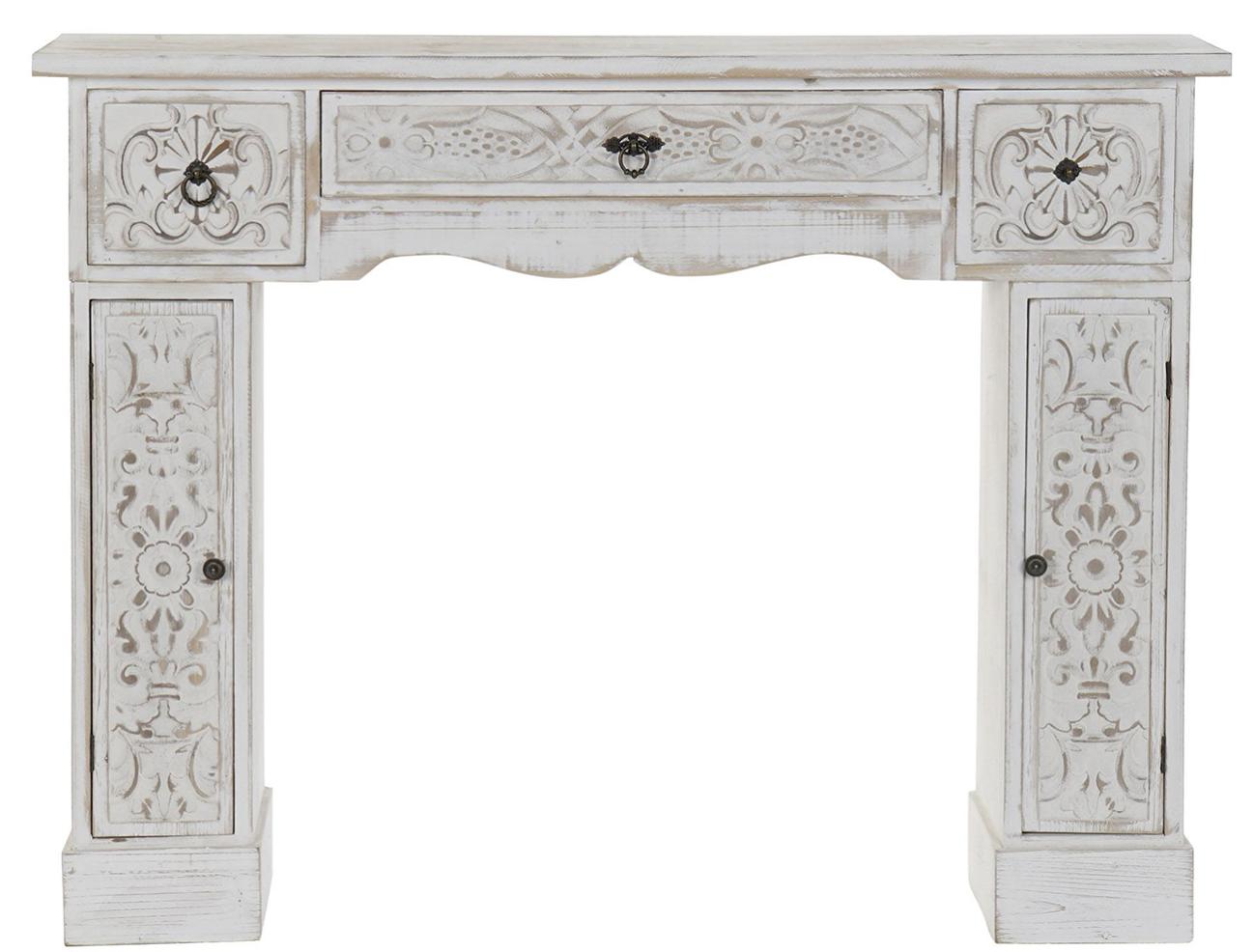 Cheminée de châssis en bois coloris blanc - Longueur 120 x Profondeur ...