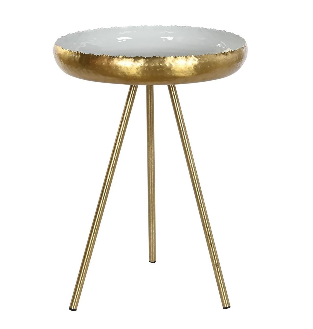 Table d'appoint ronde en métal coloris bleu doré - diamètre 43 x ...