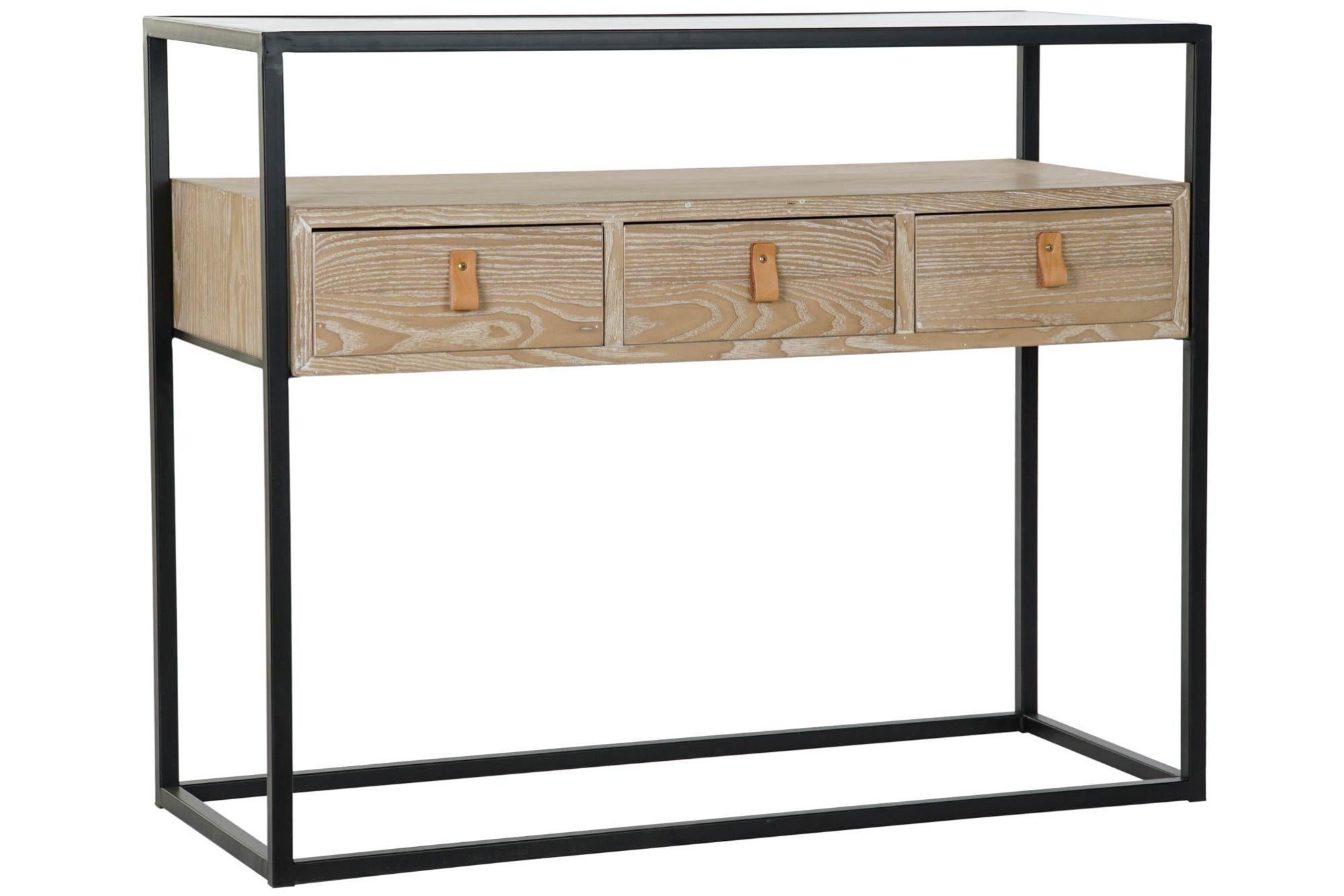 Console / Table console en bois coloris naturel et métal noir ...