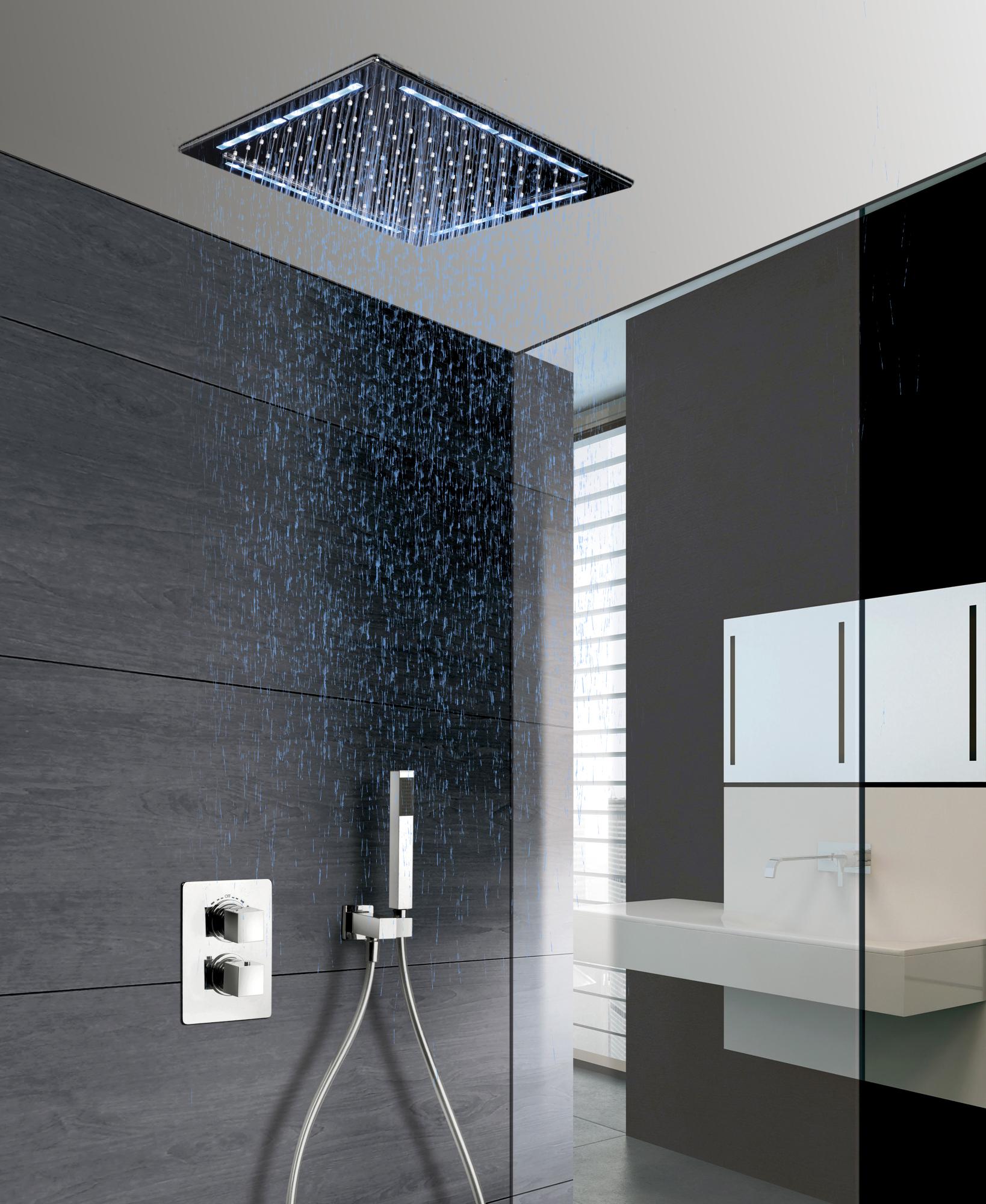 Ensemble de douche Rain Light Quadro (LED blanc froid d’ambiance ...