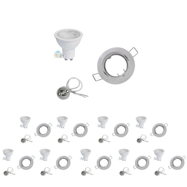 Kit Spot Led Gu10 Encastrable 8w Orientable Rond Unité Blanc Froid