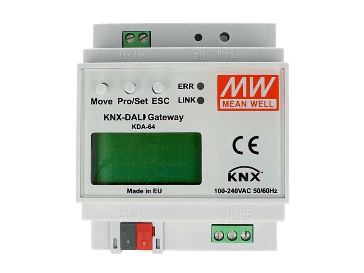 MeanWell KDA-64 KNX-DALI Gateway Controlla 64 ECG Con Interfaccia DALI Tramite Bus KNX Konnex ...