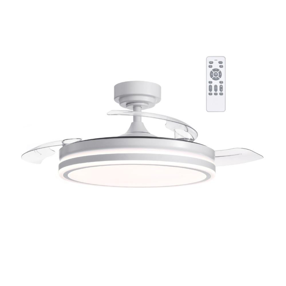 Ventilatore da soffitto silenzioso a LED con pale retrattili Perla Bianco CCT regolabile ø106cm ...