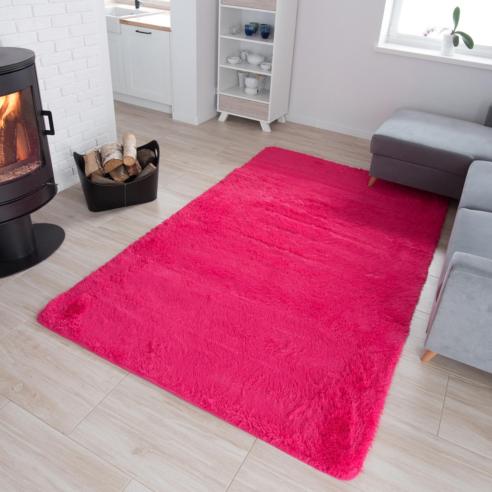 TAPISO Silk Tappeto Shaggy Soggiorno Antiscivolo Salotto Moderno Fucsia ...