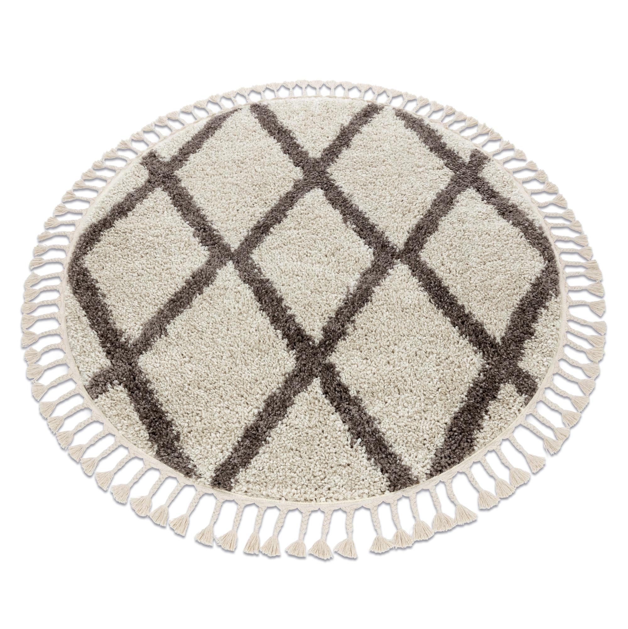 Alfombra BERBER TROIK círculo crema Franjas Bereber Marroquí Shaggy ...