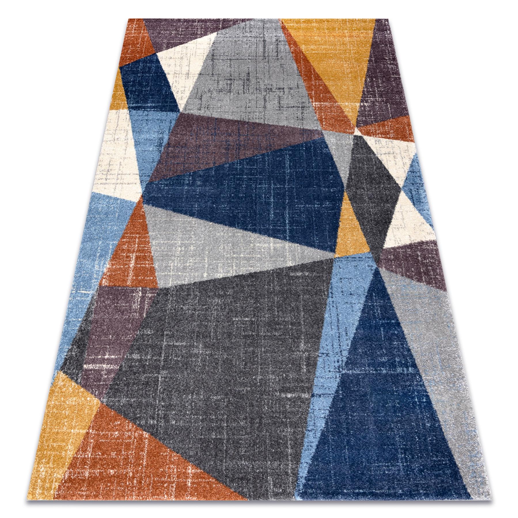 Tapis SOFT 6162 GEOMETRIC, TRIANGLES gris / bleu / cuivre 80x150 cm ...