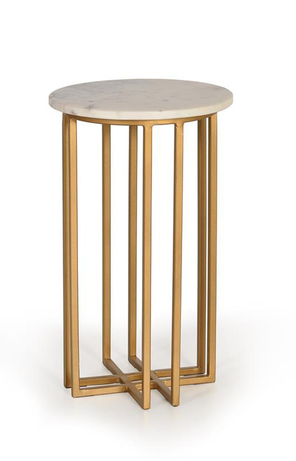 Table basse en marbre et métal coloris blanc / doré - diamètre 30 x ...