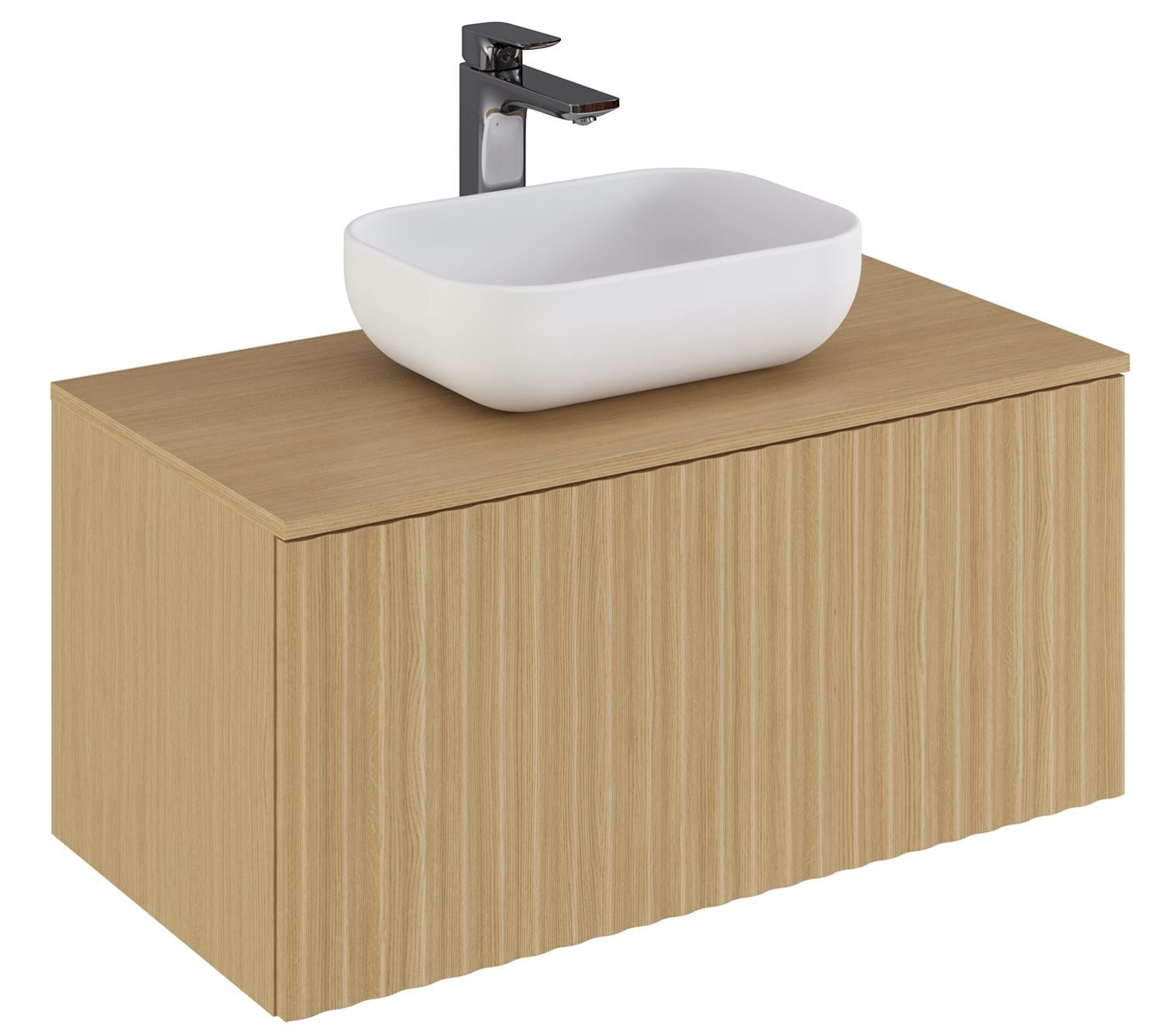 Meuble de salle de bain en placage chêne coloris naturel - Longueur 90 ...