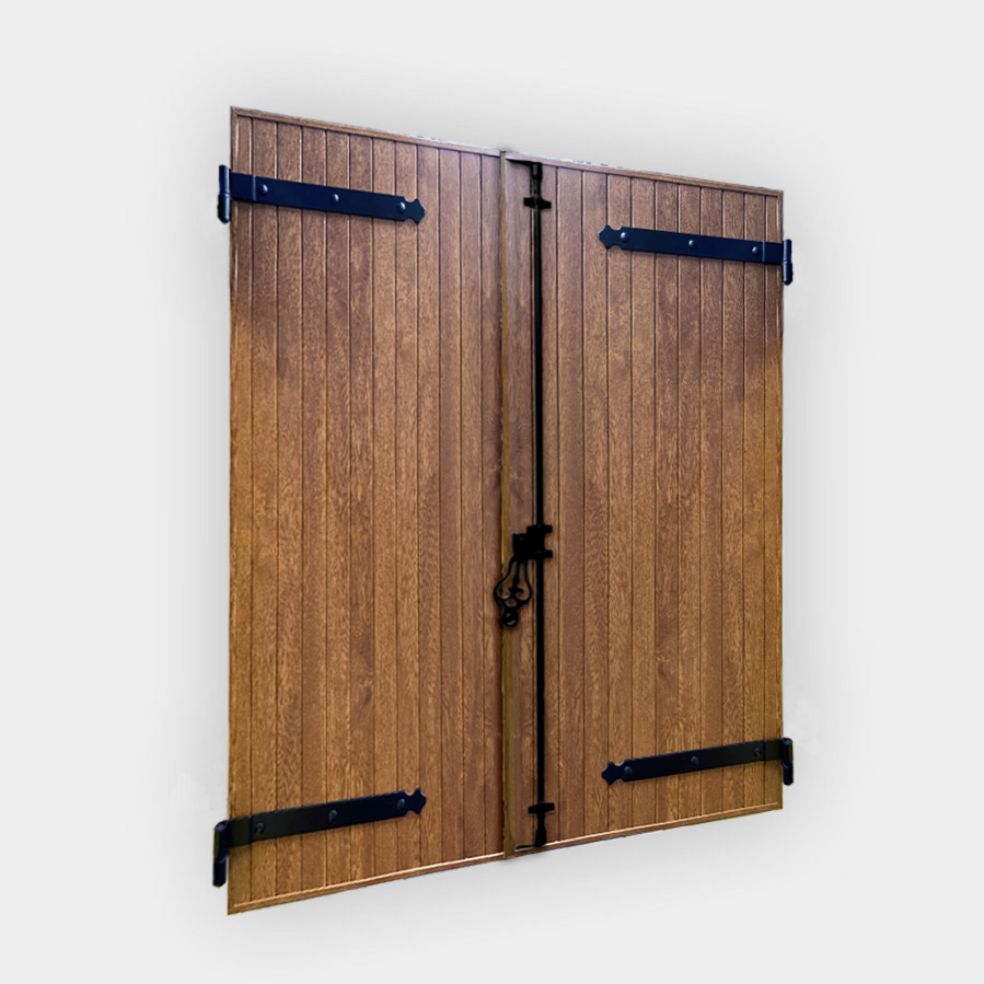 Volet battant PVC 2 vantaux H125 x L100 cm chêne doré à contre-pentures ...