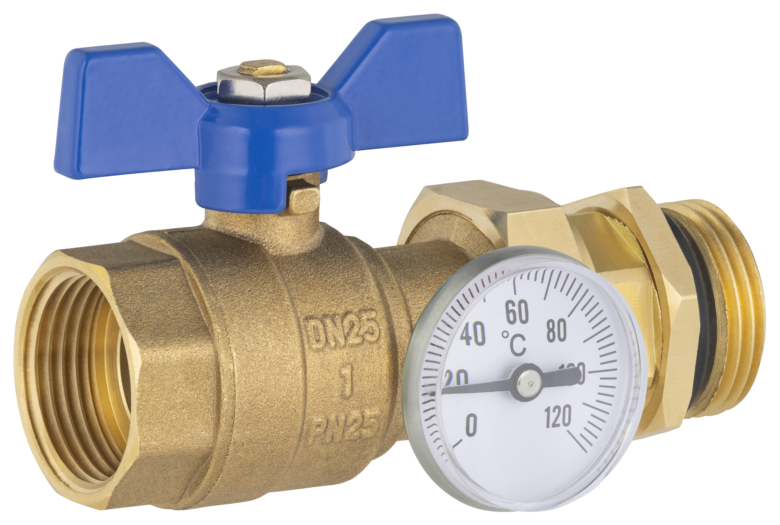 Valvola diritta 26x34 (1') maniglia blu per collettore riscaldamento a ...