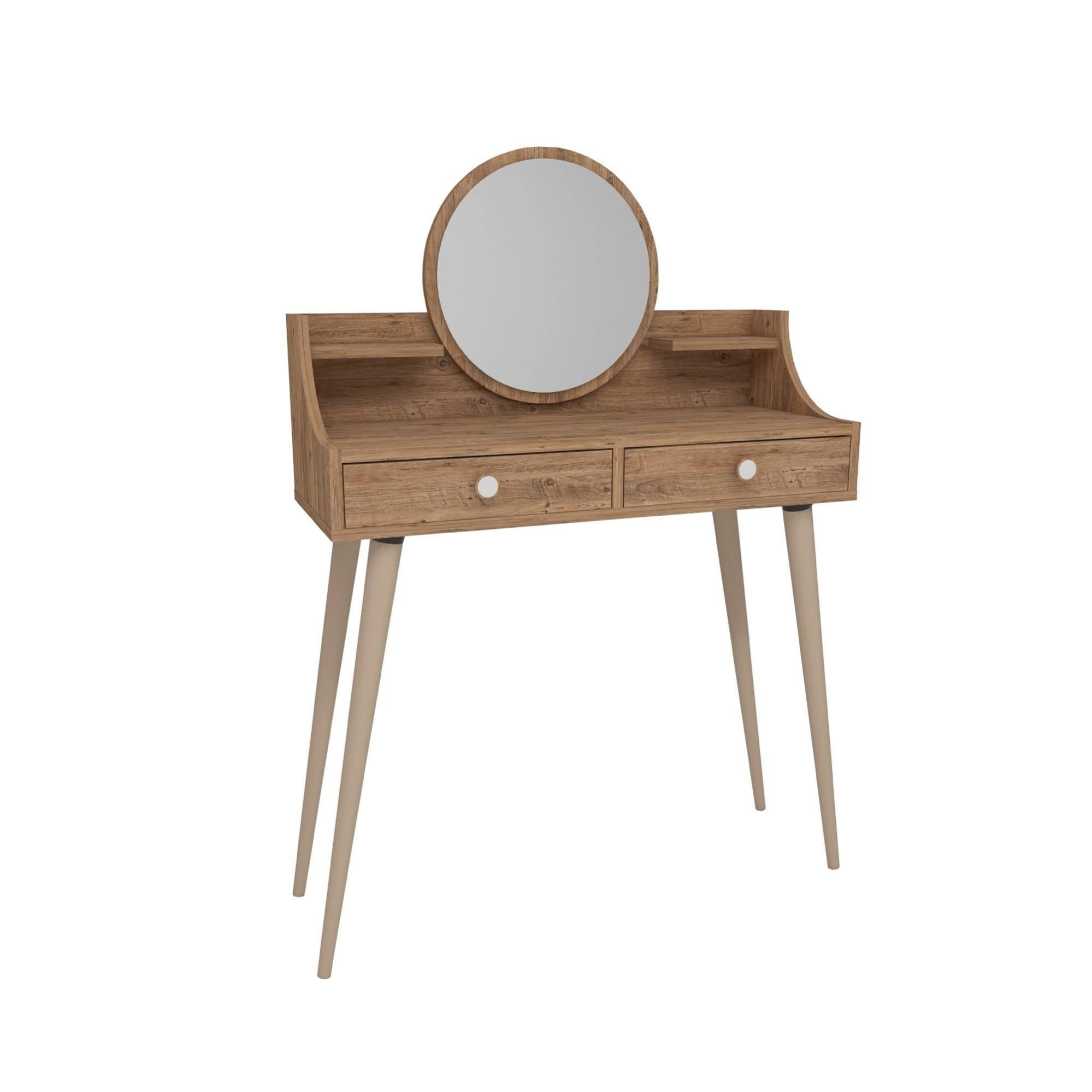 Coiffeuse 1 miroir et 2 tiroirs Girija Bois clair | Leroy Merlin